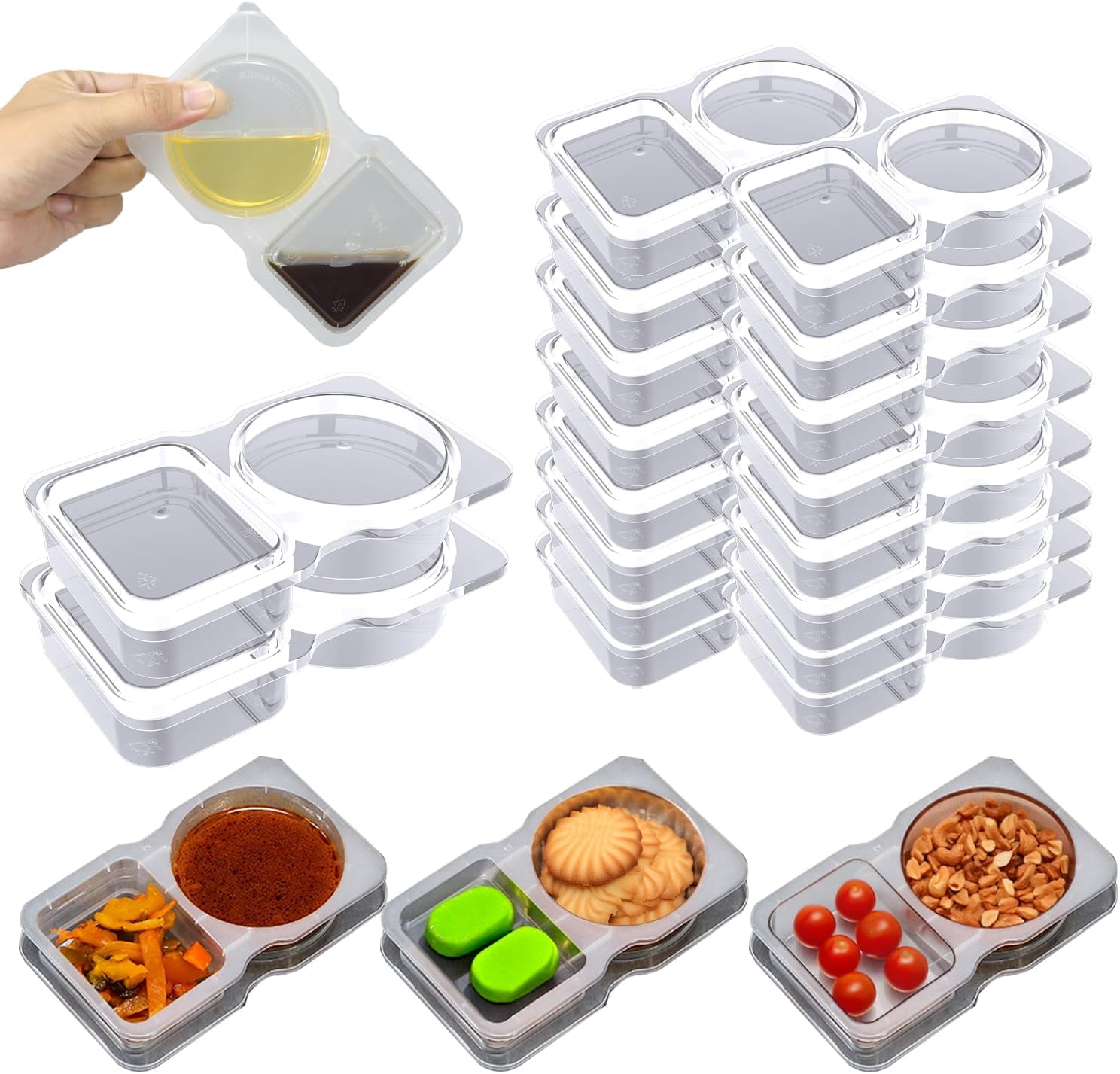 16 piece double compartment snack box, reusable, with lid, 2 ...