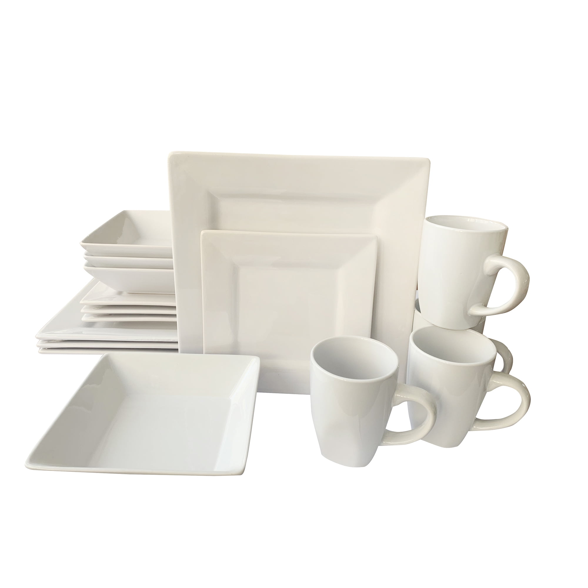 16 pieces Square Dinnerware Set White & Black Color 4 Stoneware Set ...