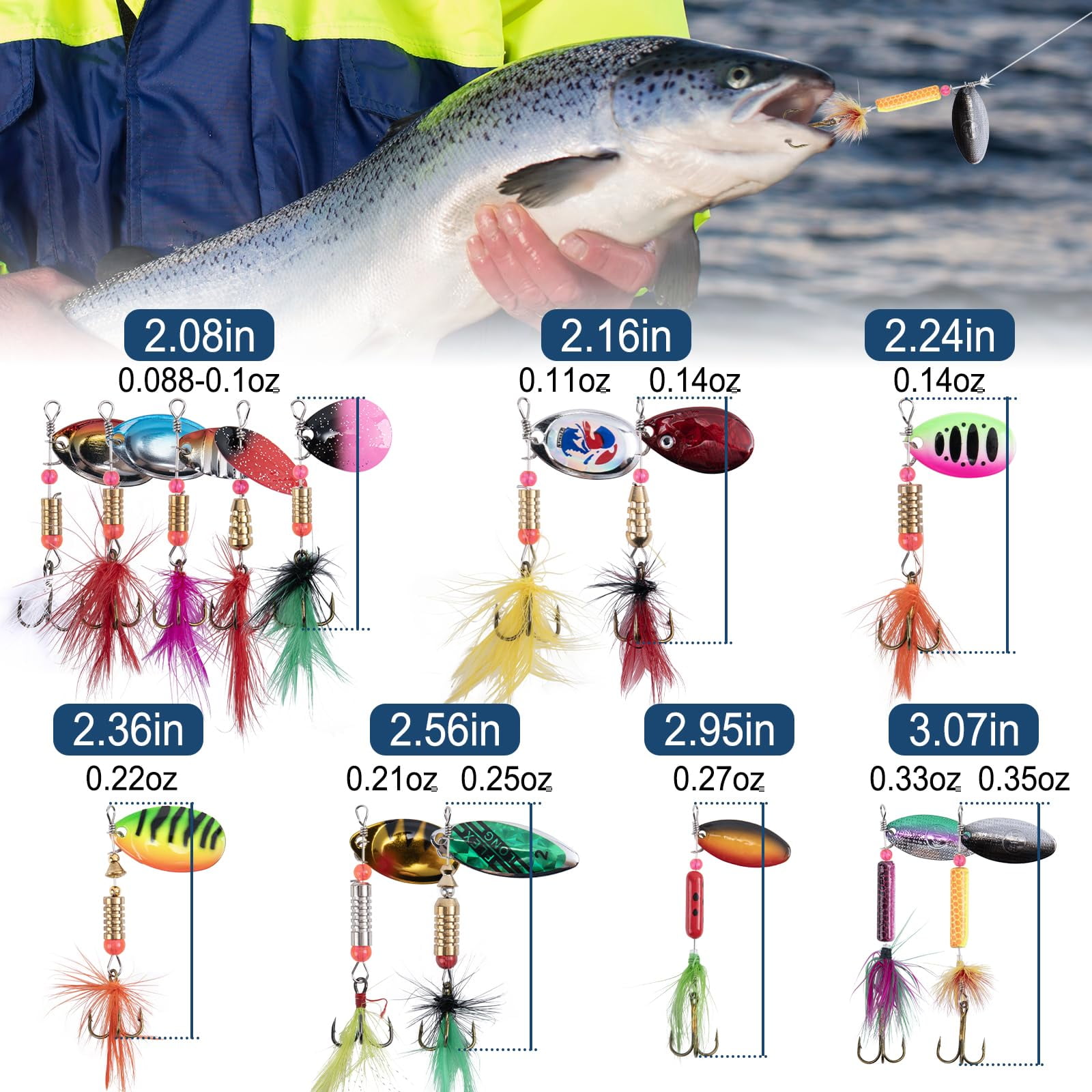 16 pieces of fishing bait rotating bait with fishing gear box, sea bass ...