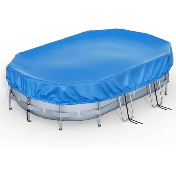 16’ x 10’ Oval Pool Cover for Above Ground Pools, Built-in Elastic & 6 ...
