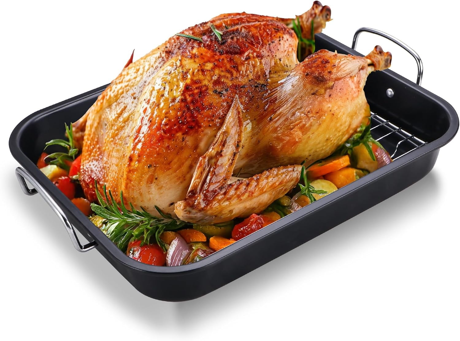 "16 x 11.5 Inch Small Roasting Pan with Flat Rack - Nonstick Oven Safe ...