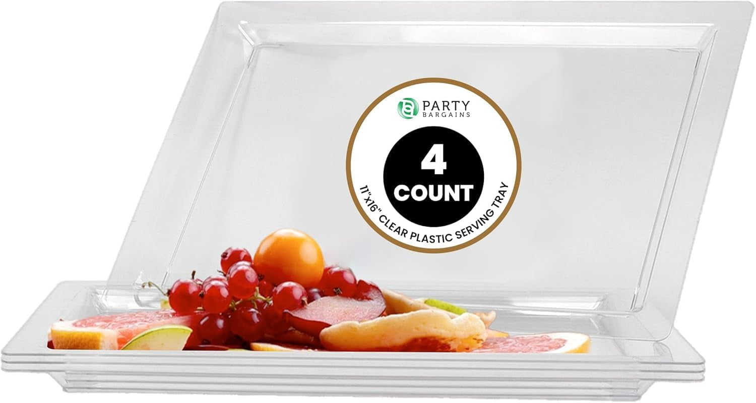 16" x 11" Plastic Serving Trays - 4 Pack, Disposable Clear Plastic ...