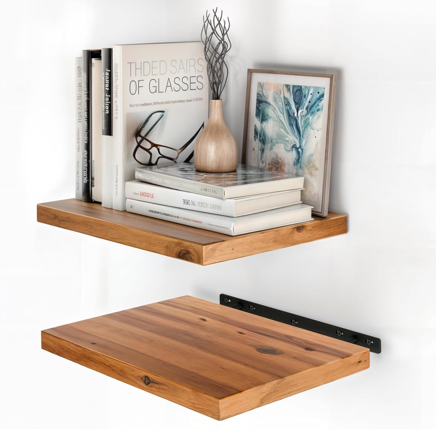 16" x 12" Acacia Wood Deep Floating Shelves Wall Mounted – Rustic ...