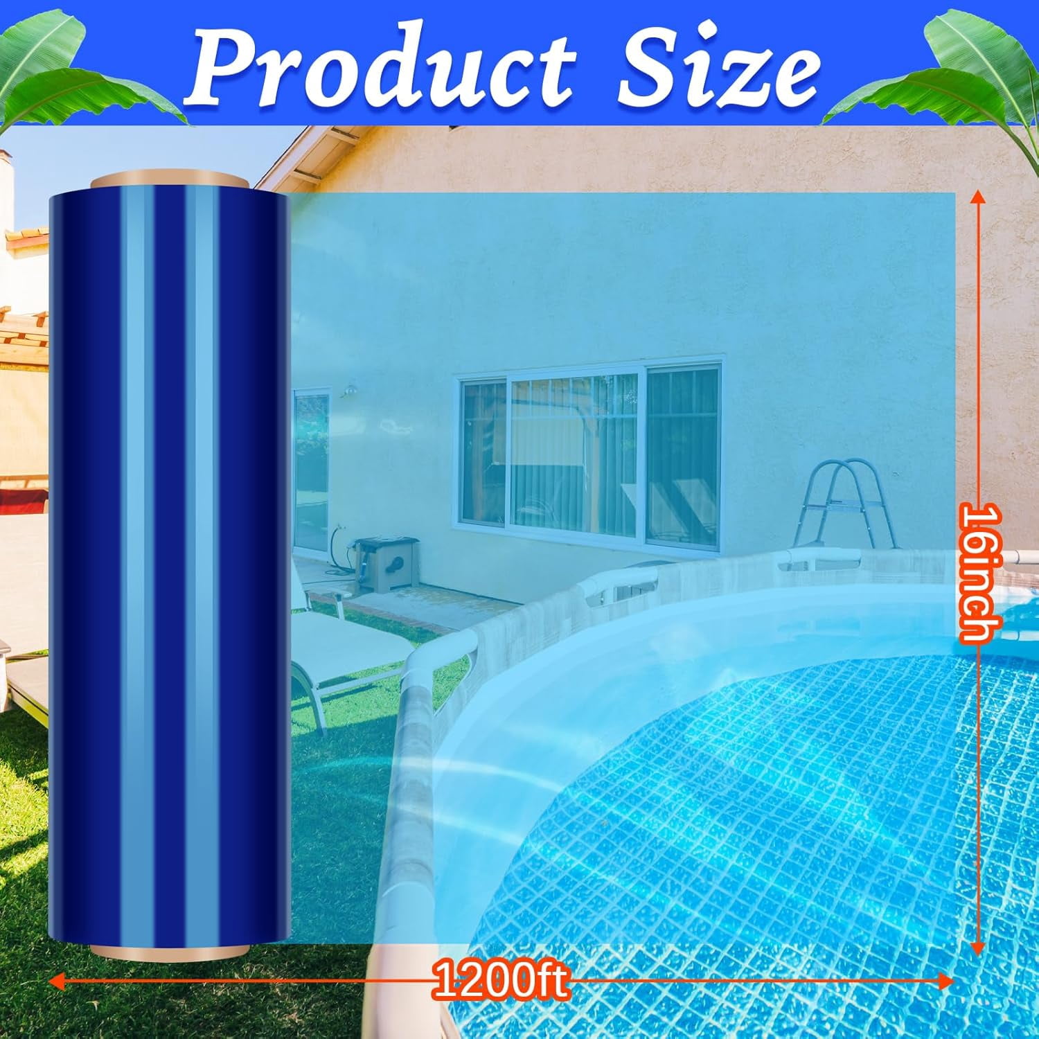 16''x 1200ft Winter Pool Cover Seal for Above Ground Pools Clean ...