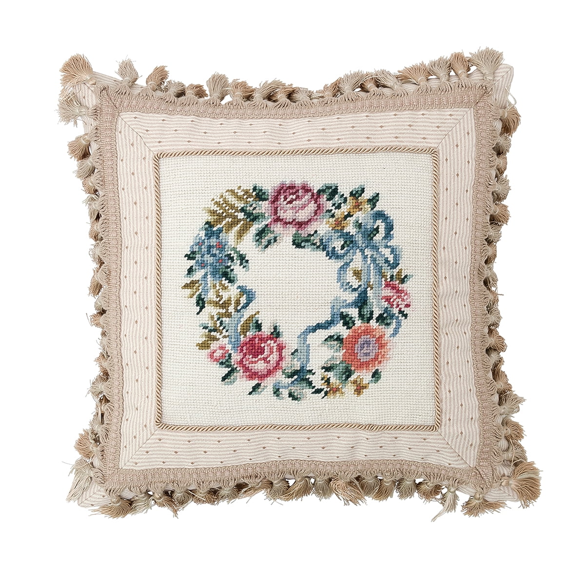 16" x 16" Floral Wreath Needlepoint Pillow - Walmart.com