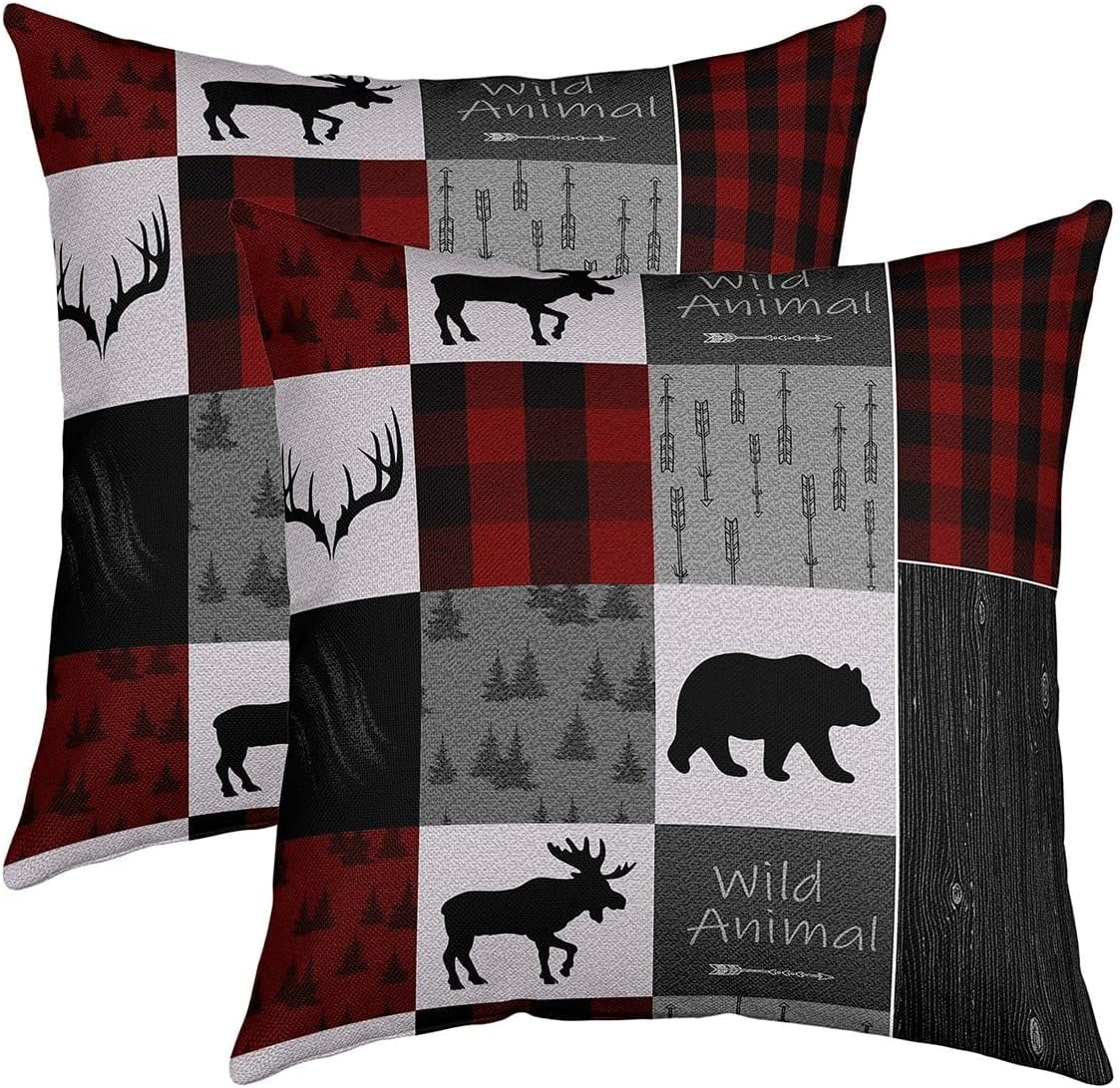 16 x 16-Inch Bear Print Square Cushion Covers Set of 2 Boys Girls Wild ...