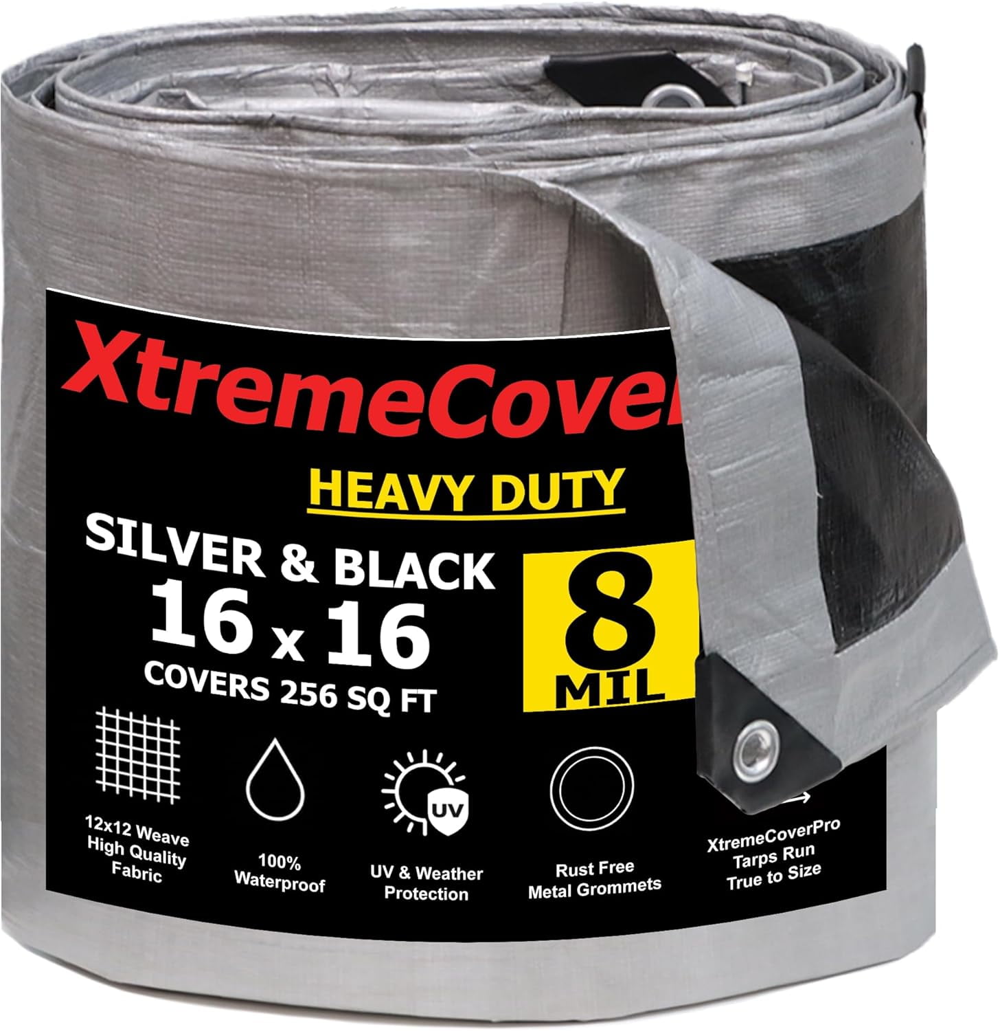 16' x 16' Silver / Black Super Ultra Heavy-Duty Tarp – 8 mil Waterproof ...