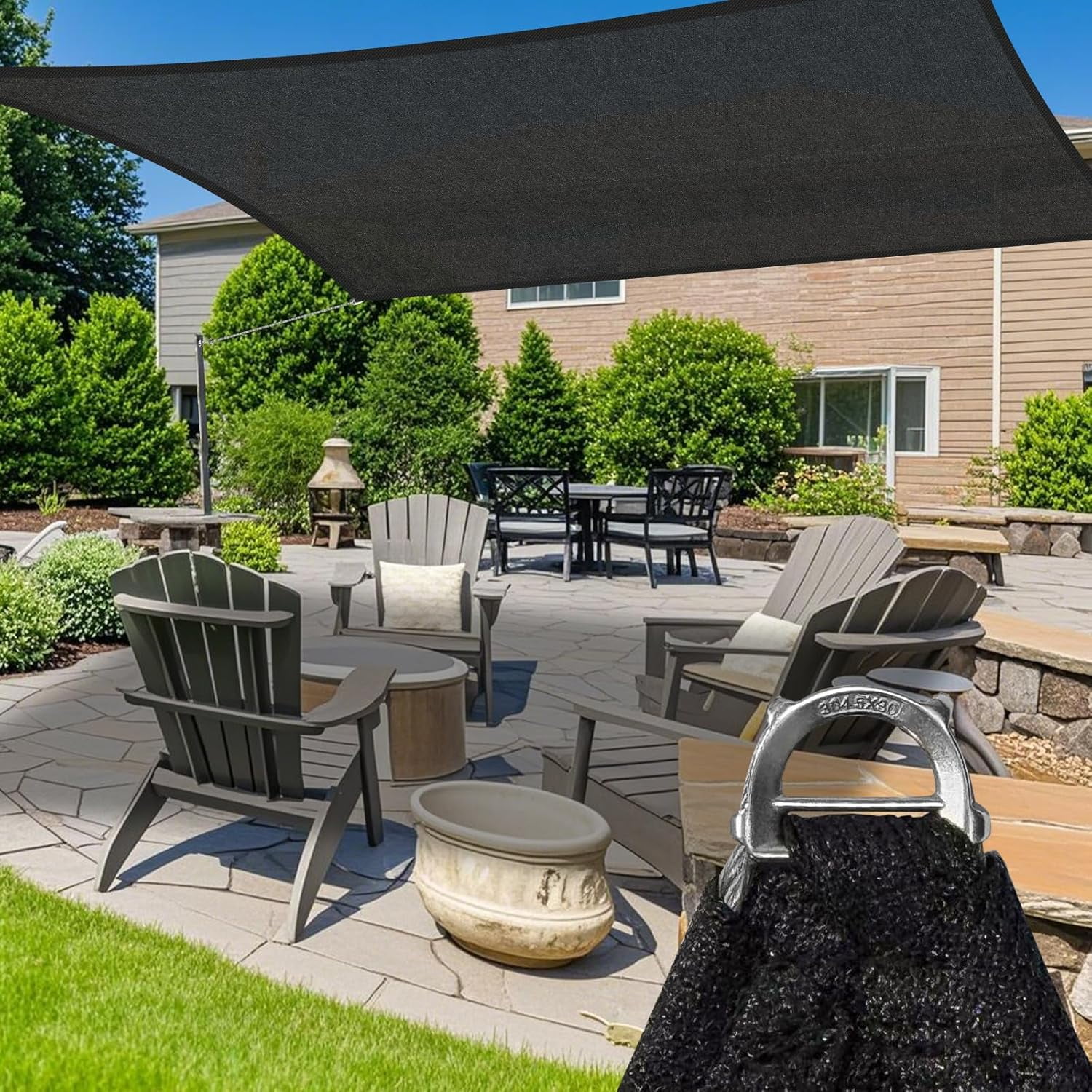 16' x 16' black sun shade sail – heavy-duty reinforced square canopy ...