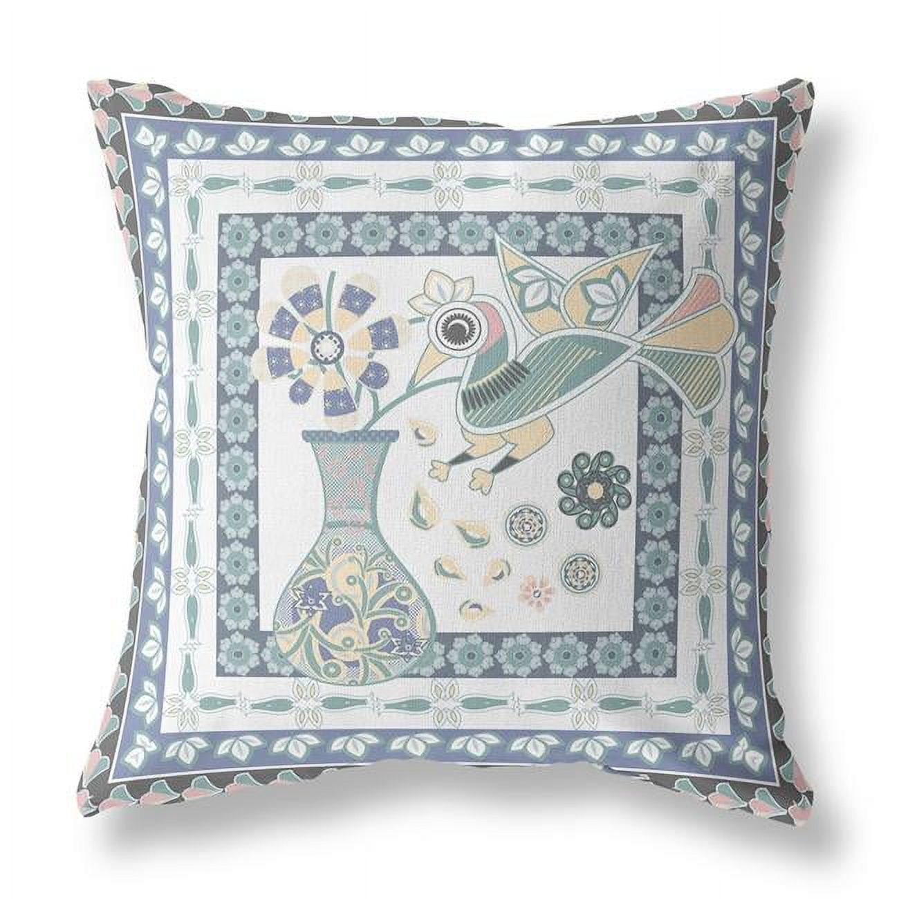 16 x 16 in. Blue & White Bird Blown Seam Abstract Indoor & Outdoor ...
