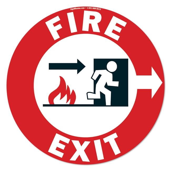 16 x 16 in. Non-Slip Circle Vinyl Floor Decal - Fire Exit Right ...