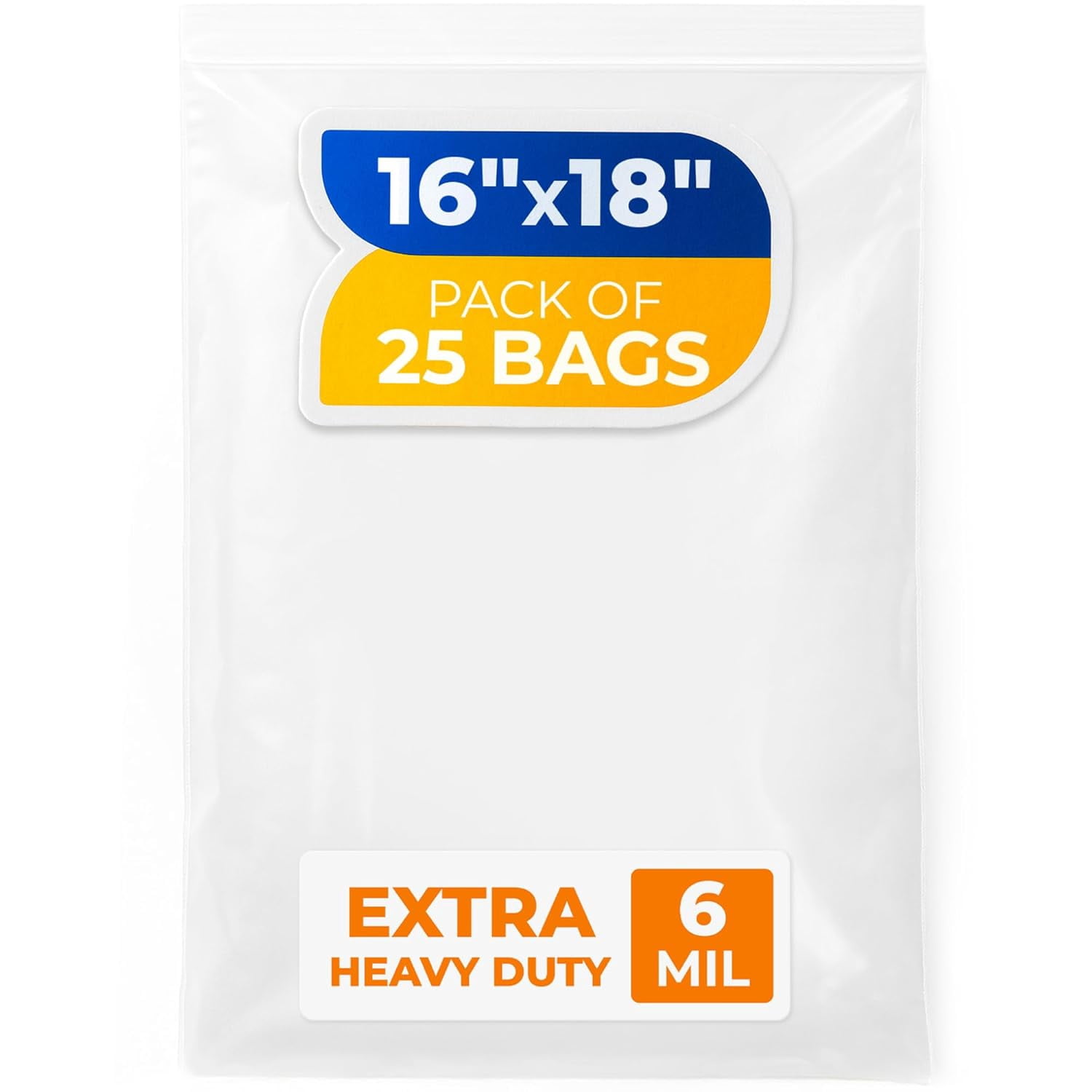 16" x 18" Reclosable Plastic Zip Bags, Pack of 25, 6 Mil Heavy-Duty ...