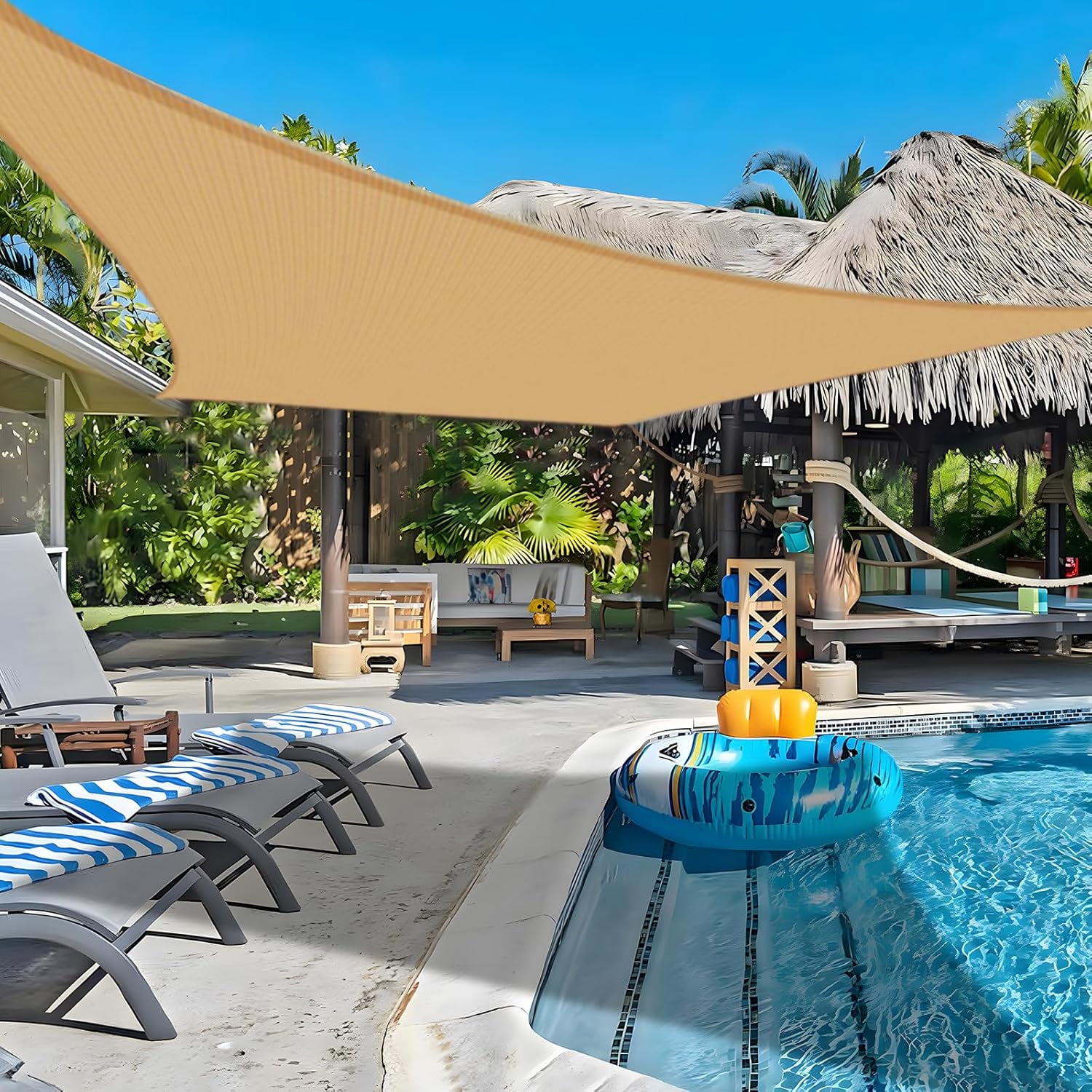 16'x 20' Sun Shade Sail Sand Rectangle UV Block Outdoor Shade Canopy ...