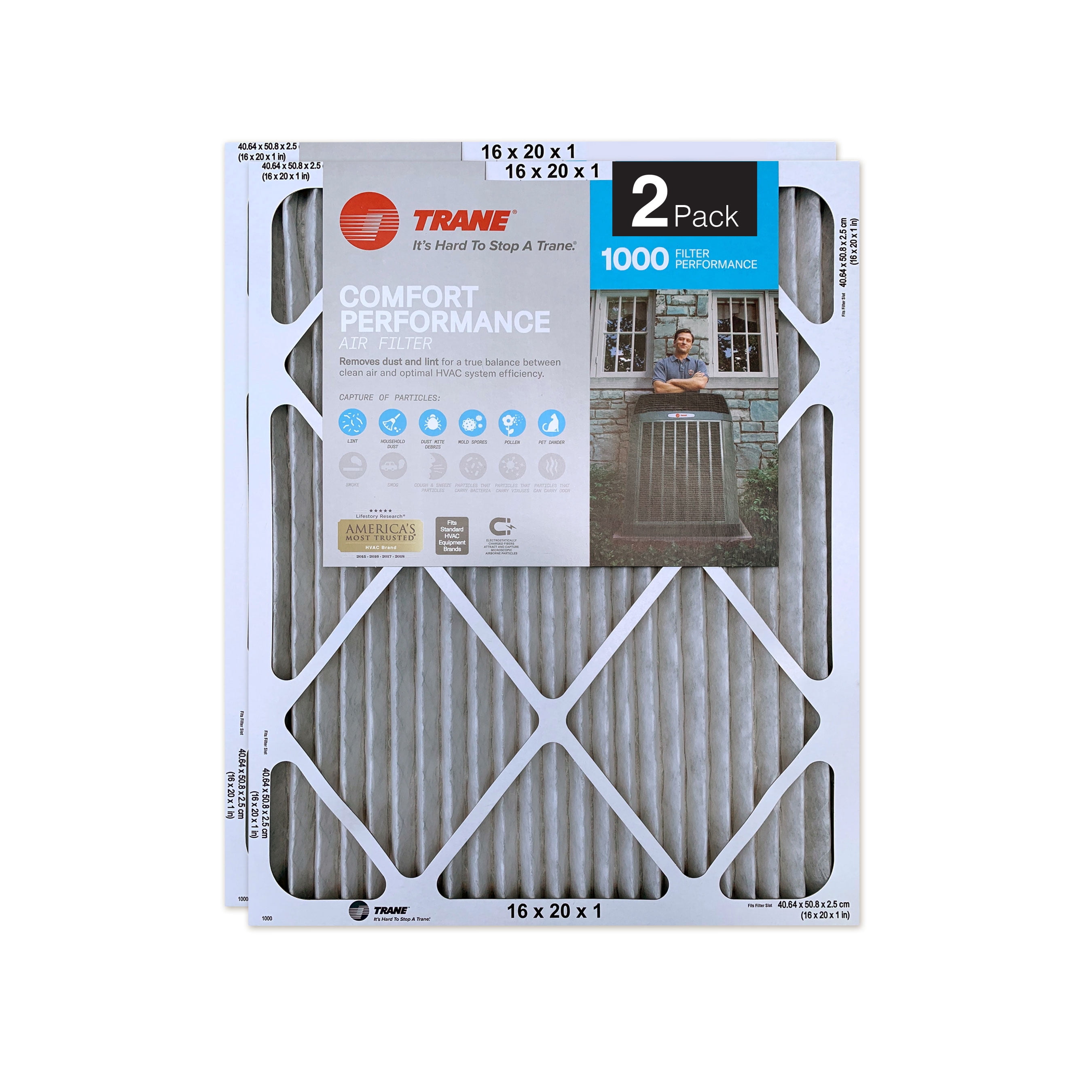 16 x 20 x 1 Trane comfort performance air filter, 1000 micro particle ...