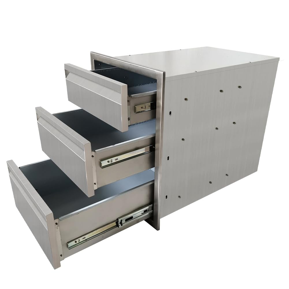 16 x 21 Inch Outdoor Kitchen Drawers, Stainless Steel Triple Access BBQ ...
