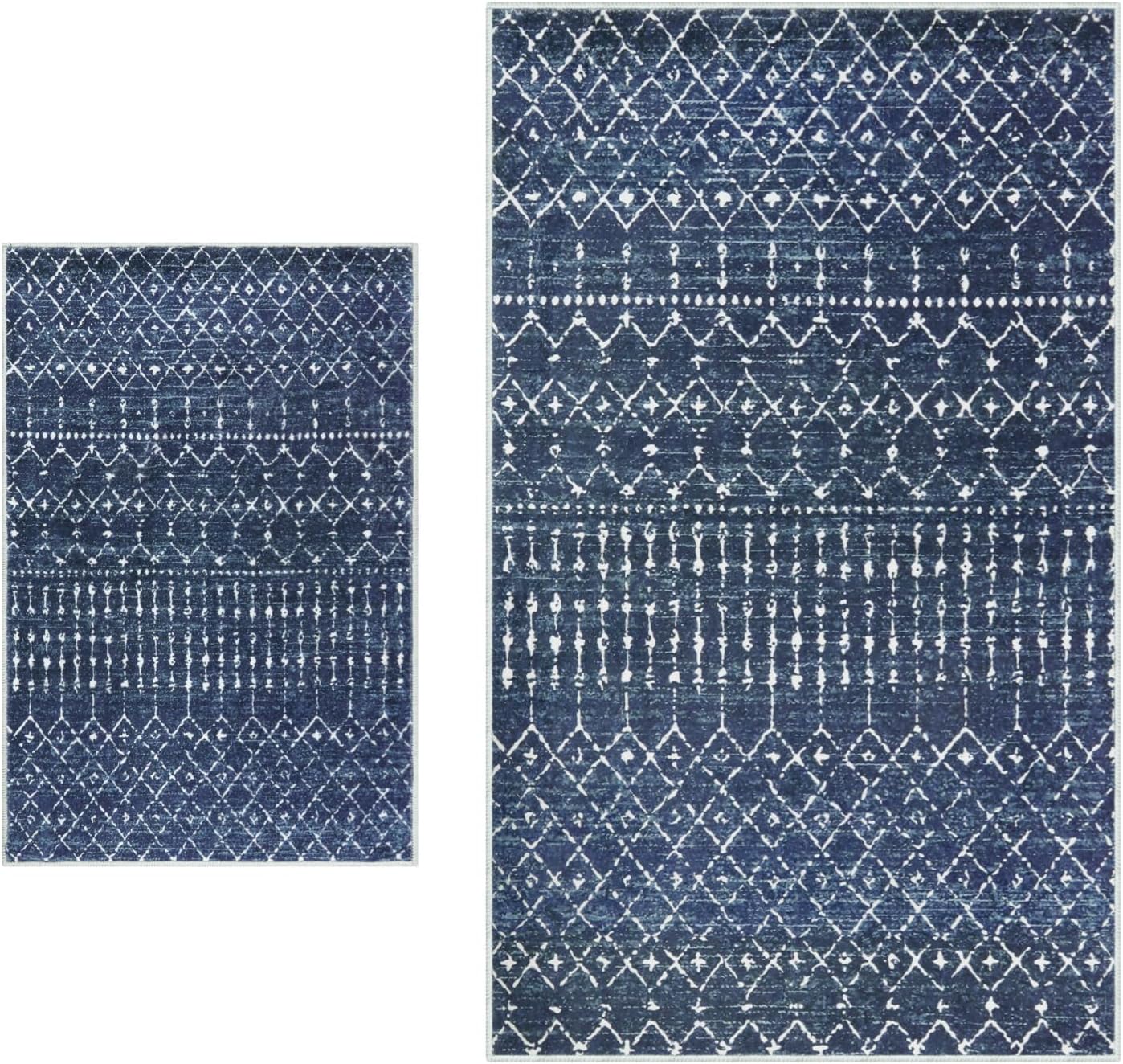 16 x 24 Inches Area Rugs for Living Room, Blue Modern Moroccam Washable ...
