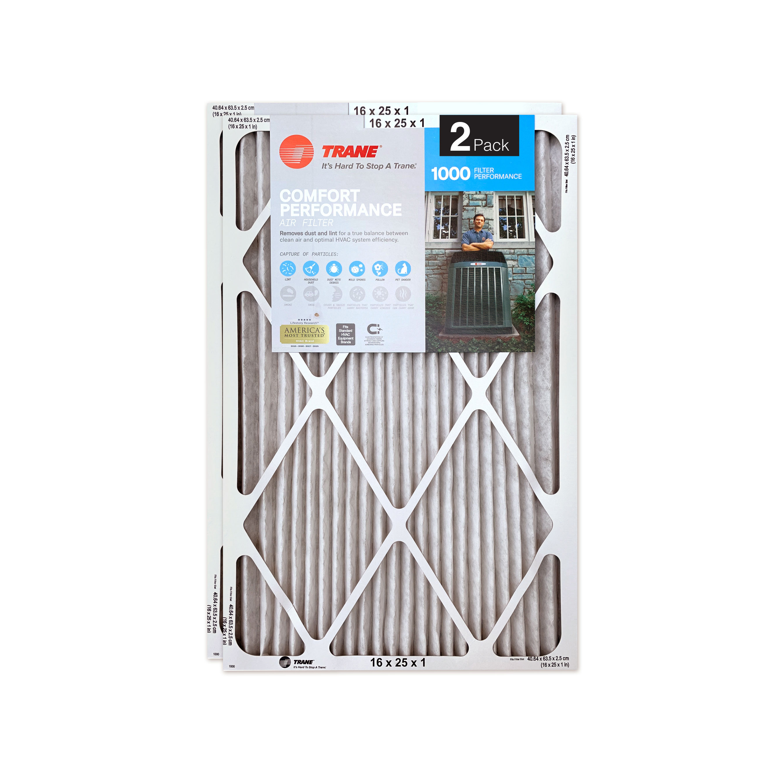 16 x 25 x 1 Trane comfort performance air filter, 1000 micro particle ...