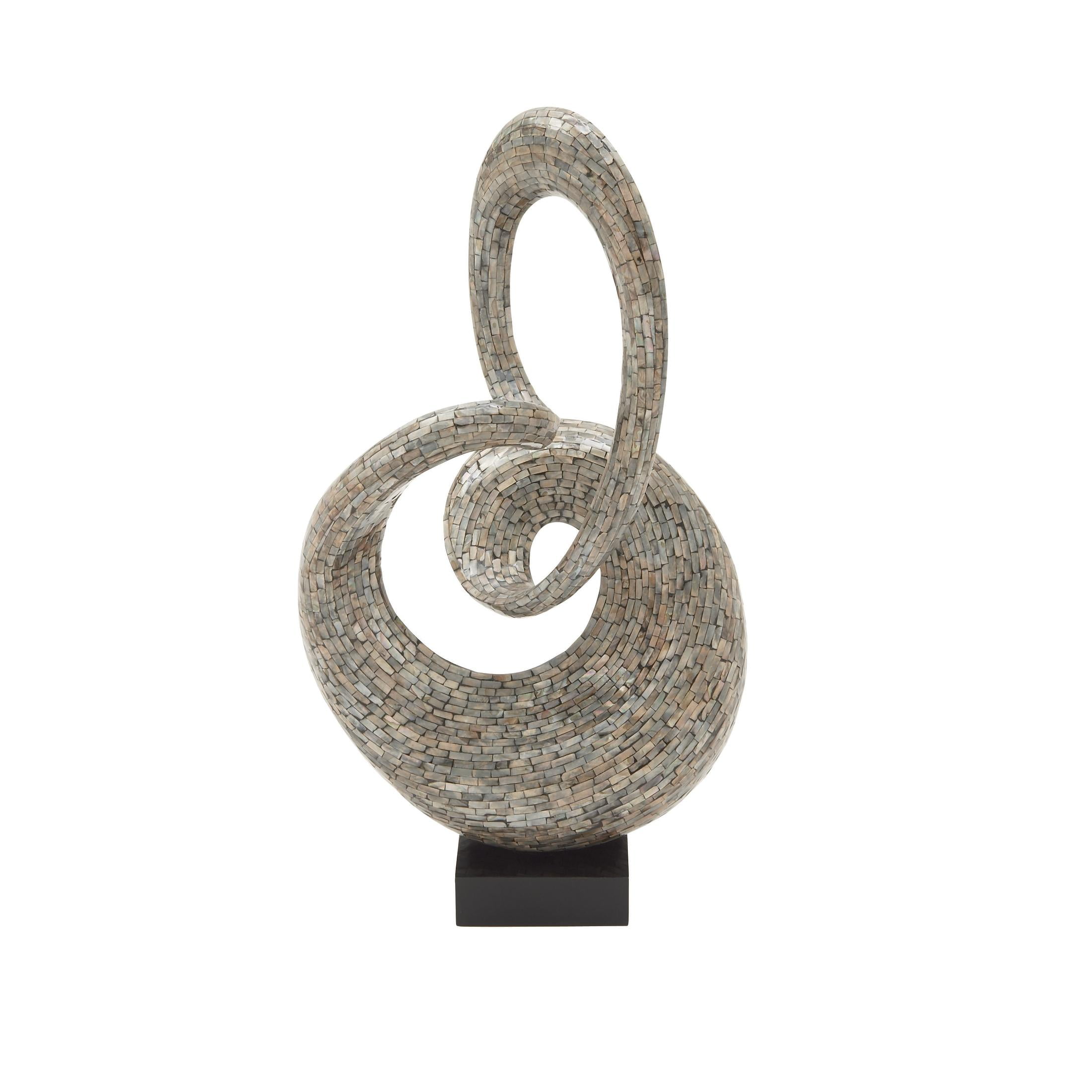 16" x 30" Gray Mother of Pearl Shell Swirl Abstract Sculpture with ...