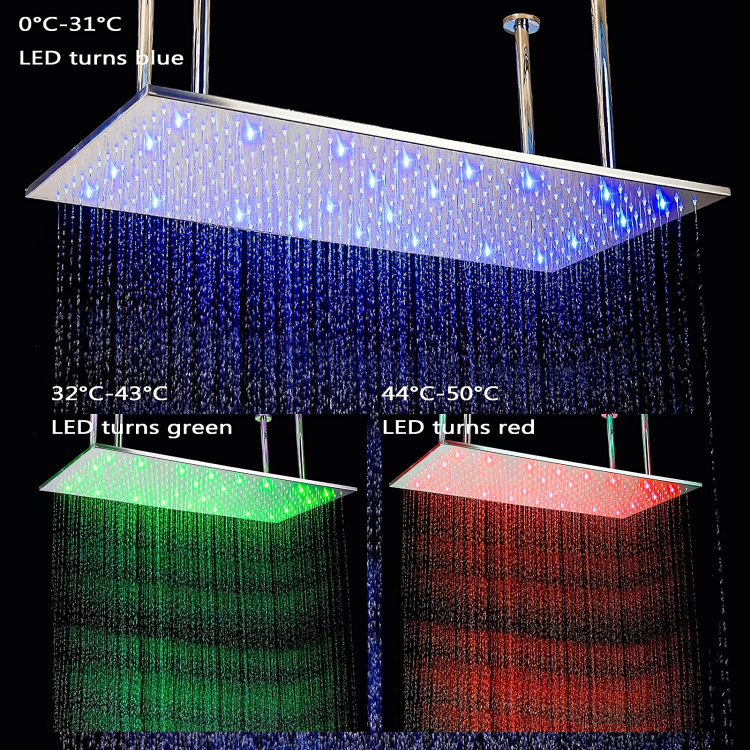 16" x 32" LED Rain Shower Heads Large Shower Head Square Shower Head ...