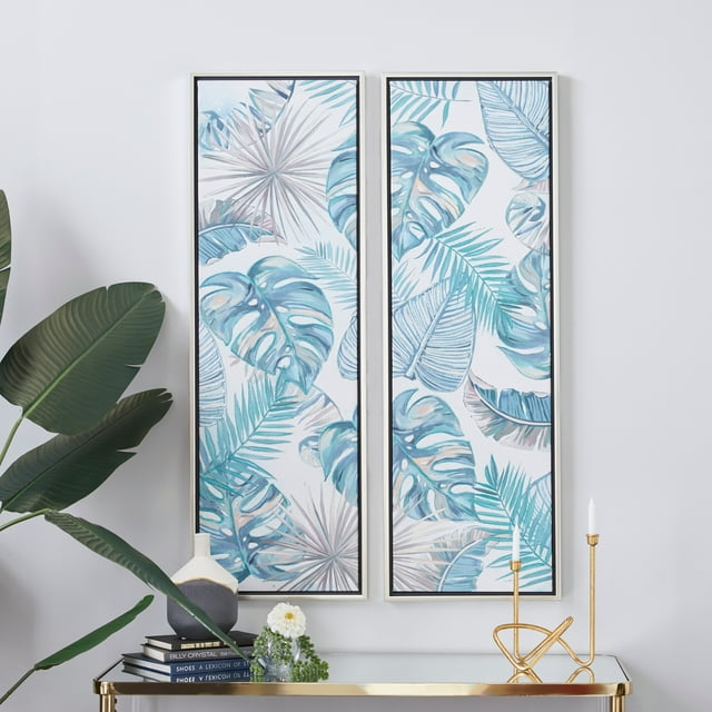16" x 47" Tropical Leaf Framed Wall Art with Silver Frame, by DecMode ...