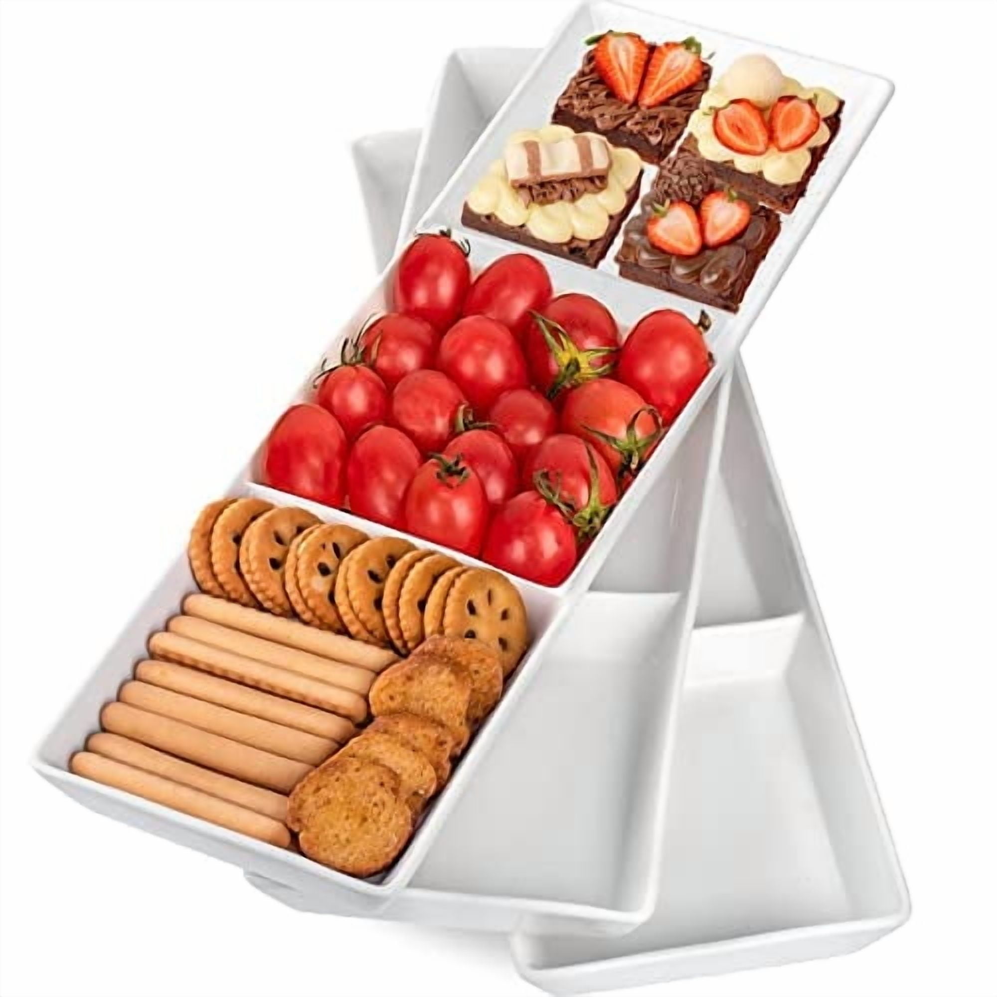 16" x 5" Ceramic 3-Section Stackable Serving Tray, Serving Platter Set ...