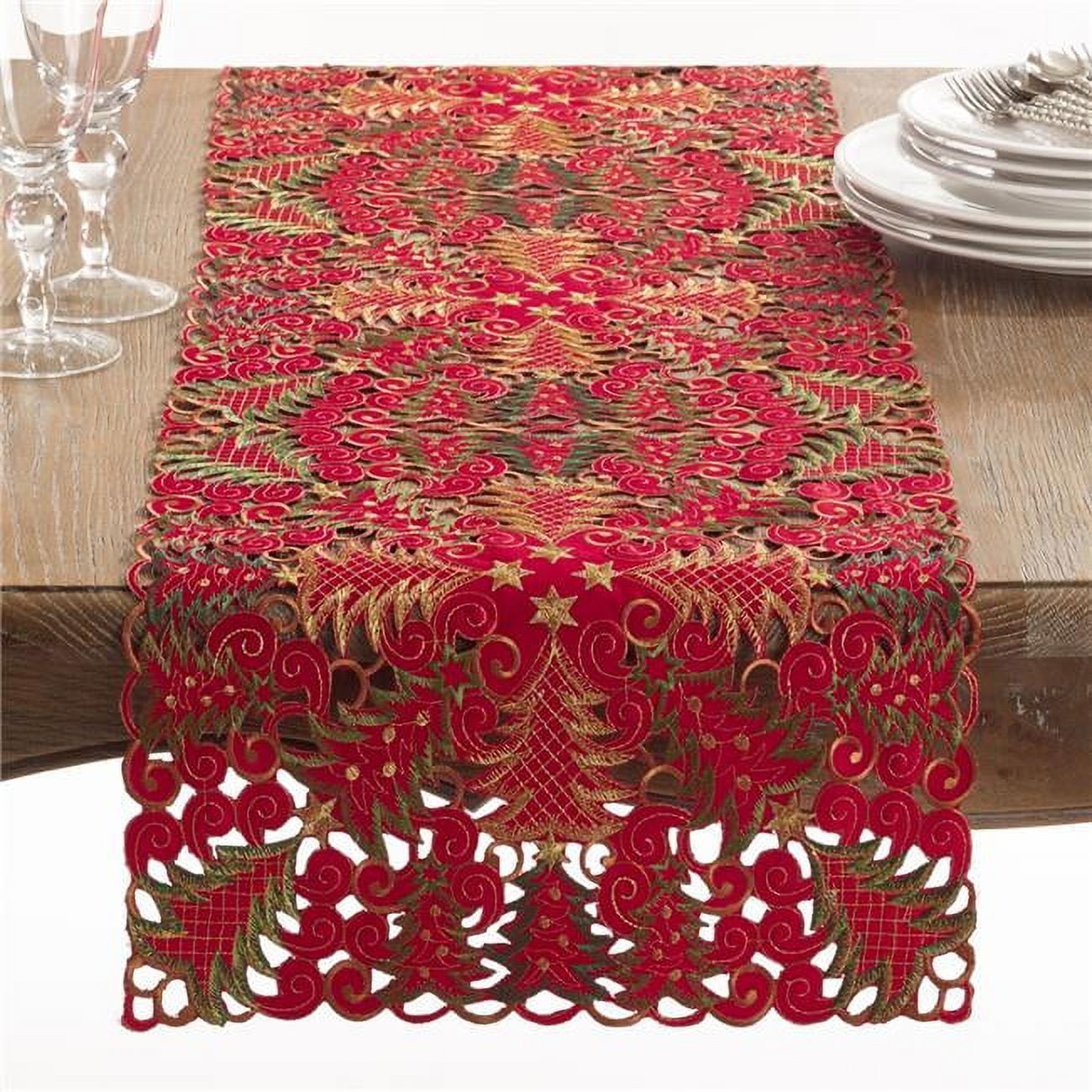 16 x 54 in. Christmas Tree Cutwork Table Runner, Red - Walmart.com