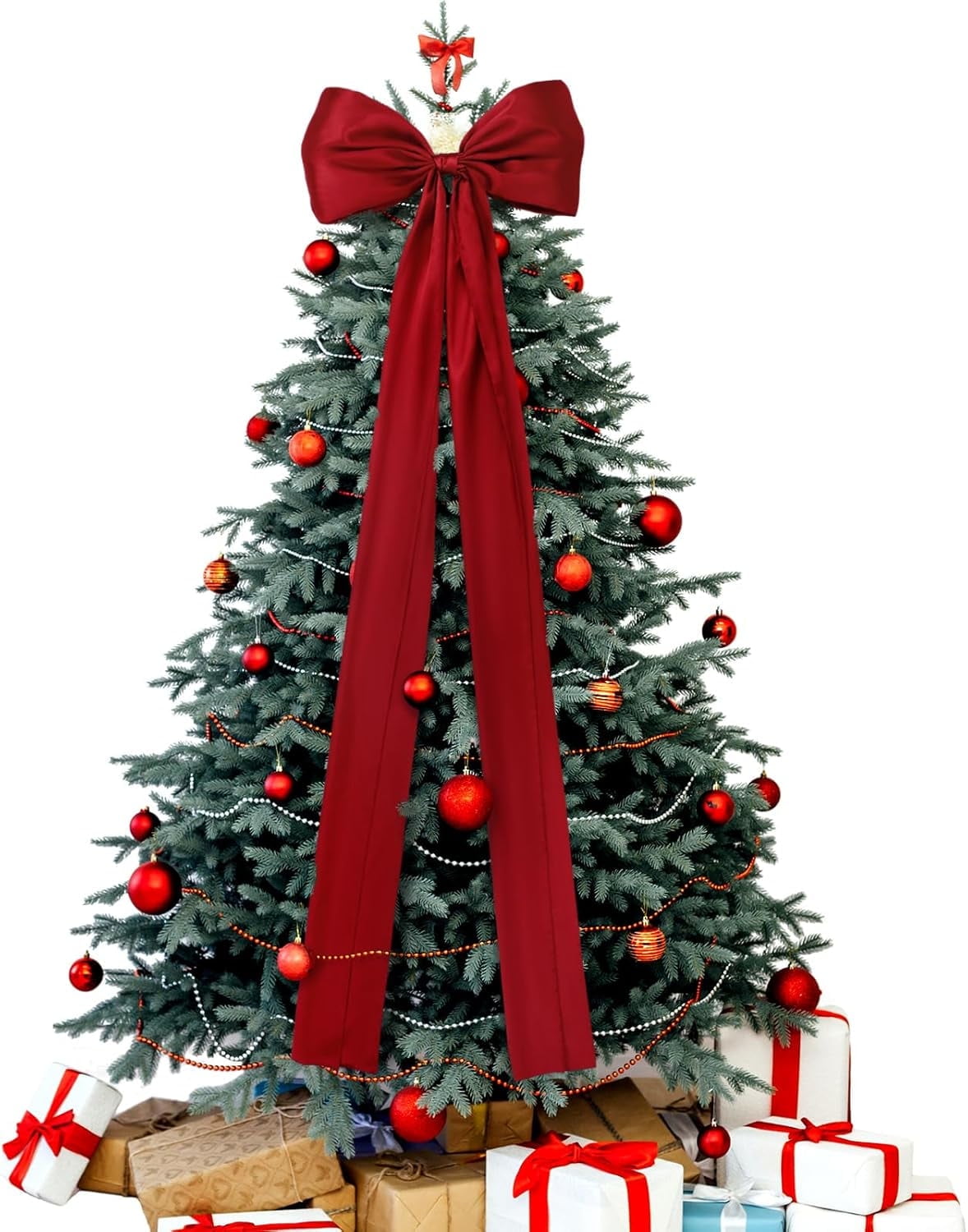 16 x 57 Inches Christmas Tree Topper Wine Red Bow Extra Large Satin ...