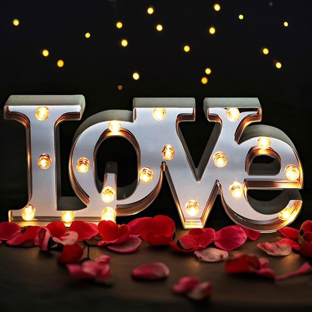 16" x 7" Large LOVE Decor For Bedroom LED Marquee Sign (MIRROR Front ...
