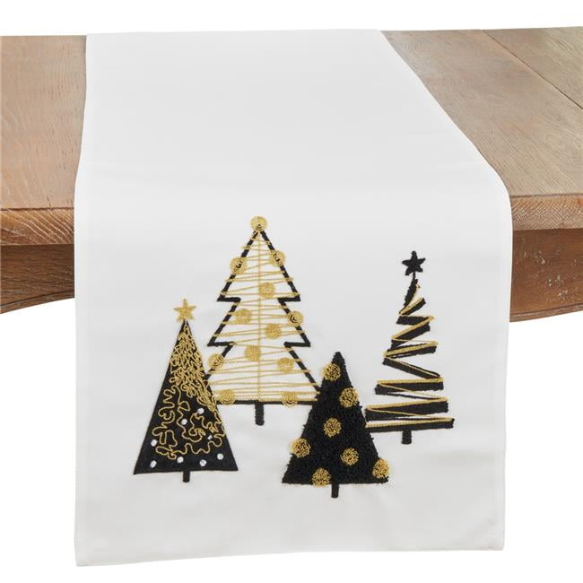 16 x 70 in. Whimsical Christmas Trees Oblong Table Runner, White ...