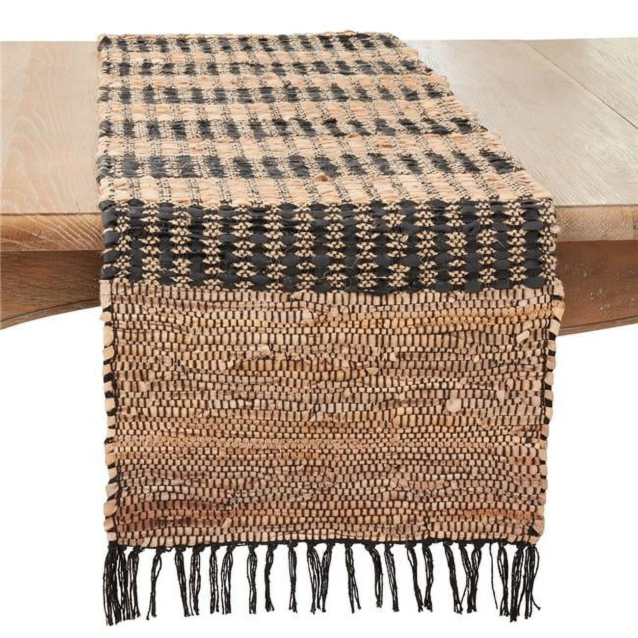 16 x 72 in. Ethnic Charm Striped Chindi Oblong Table Runner, Black ...