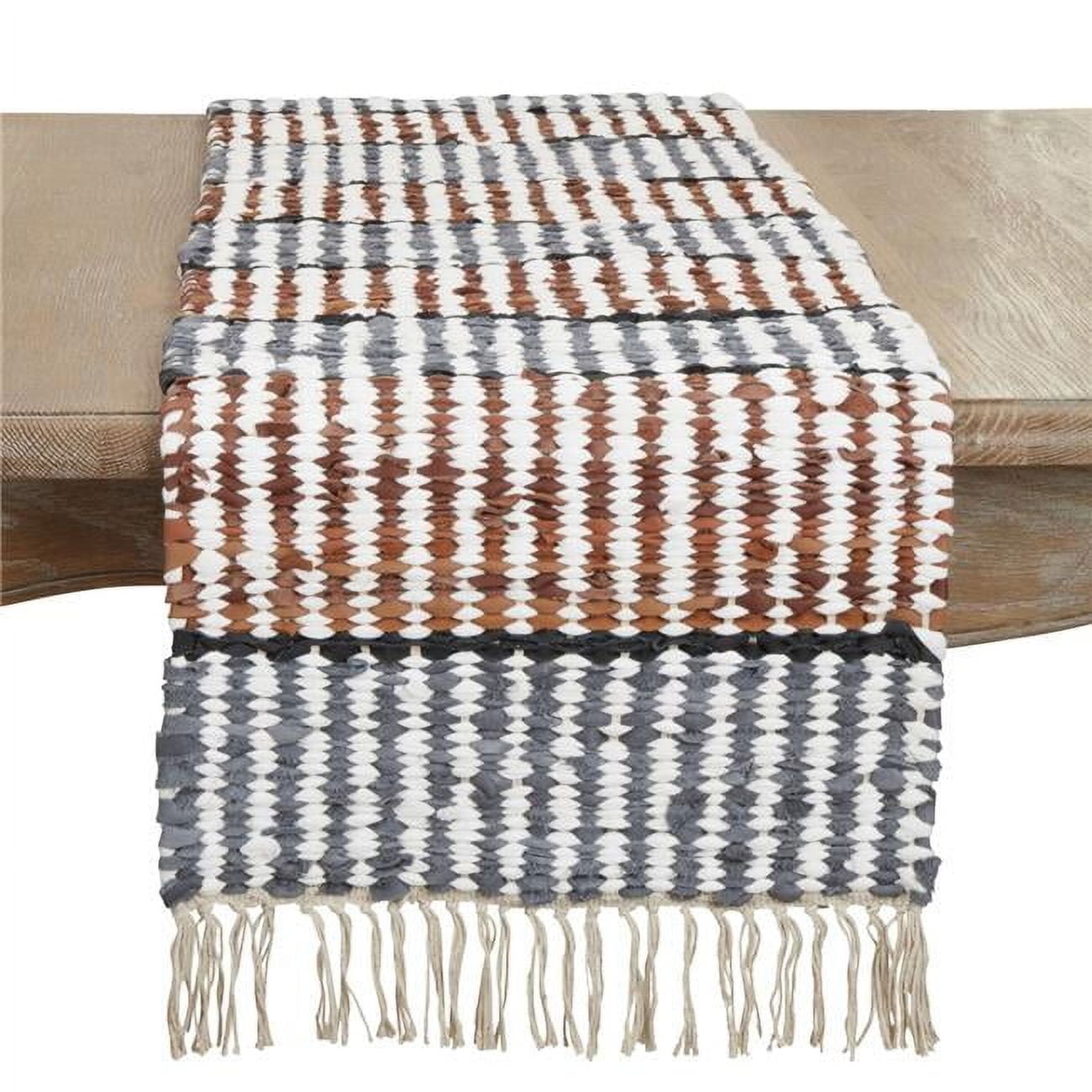 16 x 72 in. Leather Chindi Stripe Fringed Table Runner, Multi Color ...