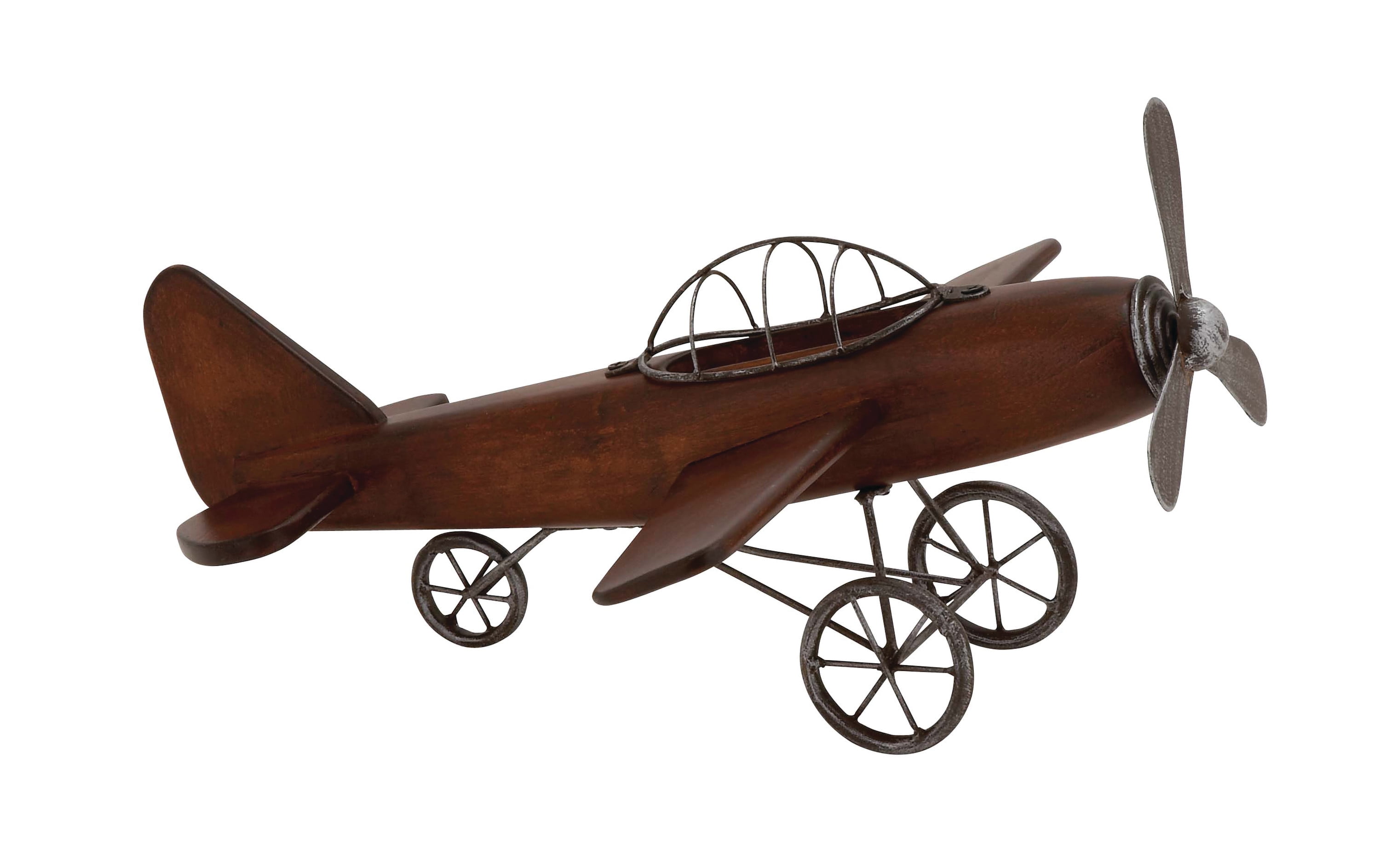 16" x 9" Brown Wood Airplane Sculpture, by DecMode - Walmart.com
