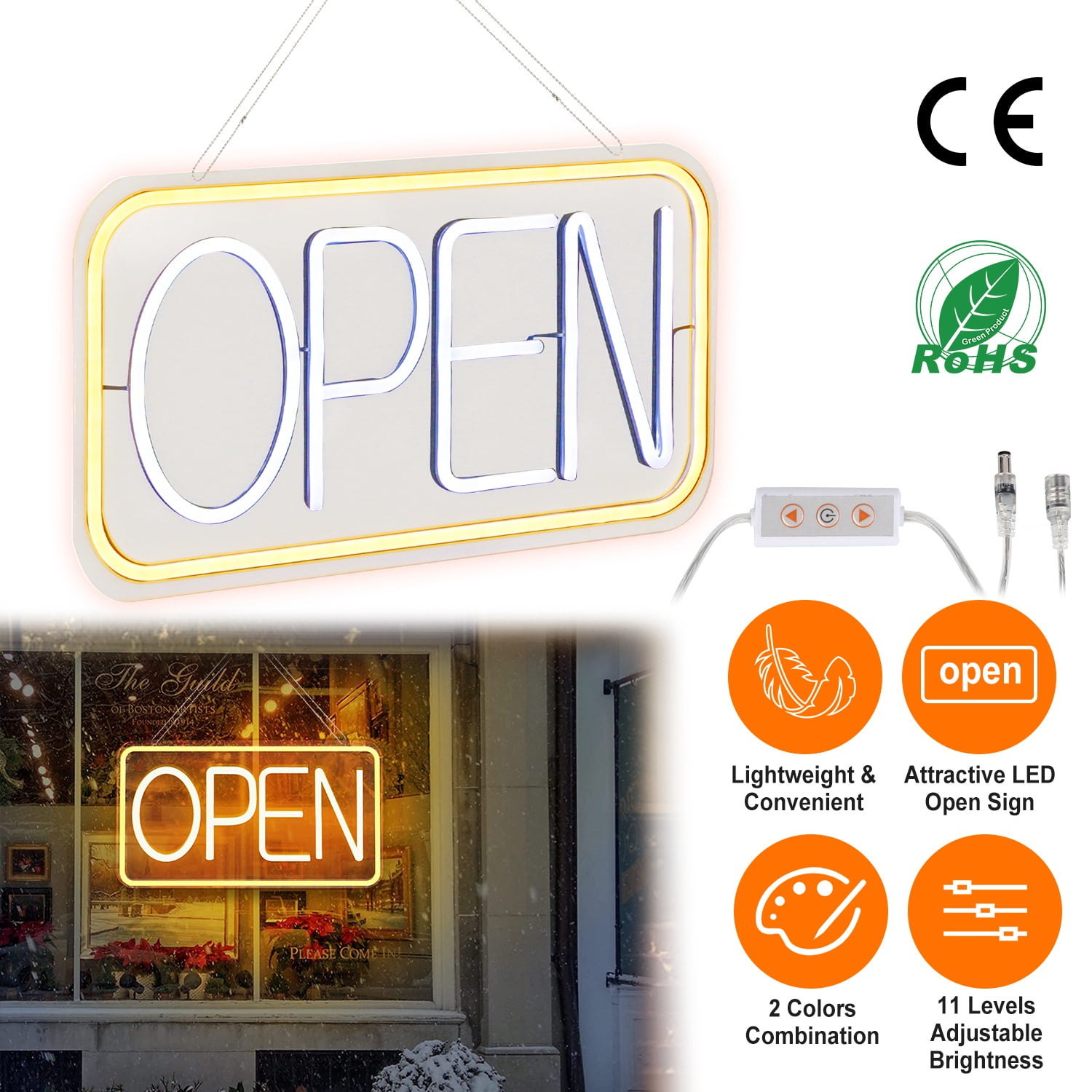 16" x 9" LED Neon Open Sign Light for Business Open Sign with 11 Levels ...