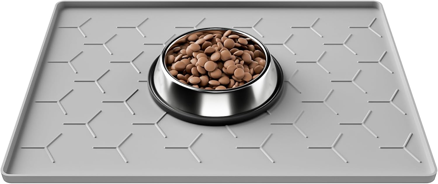 16''x12'' Dog Cat Food Bowl Mat, Silicone Waterproof Food Grade Pet ...