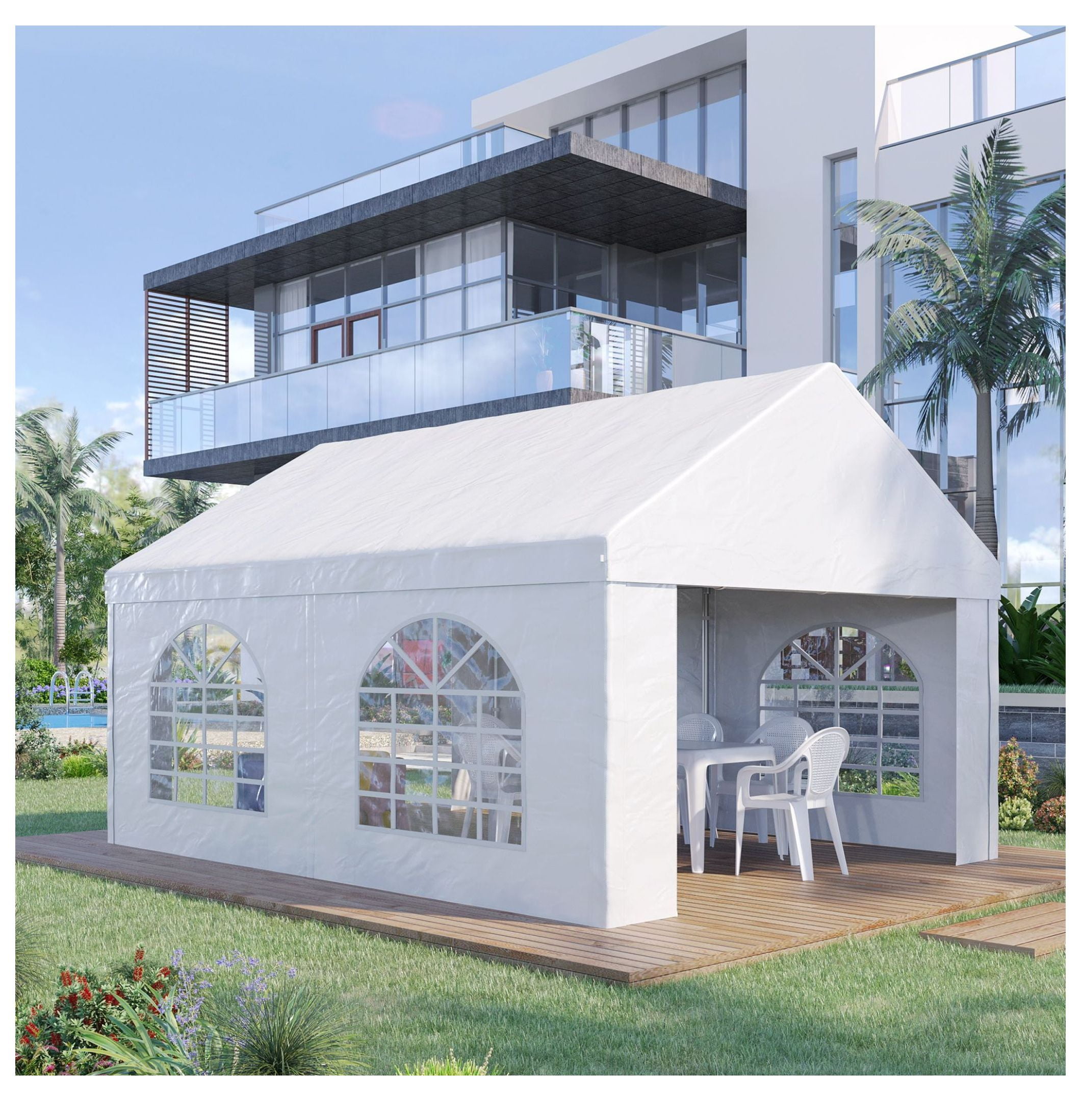 16'x13' Party Tent Carport with Sidewalls - White Outdoor Event Tent ...