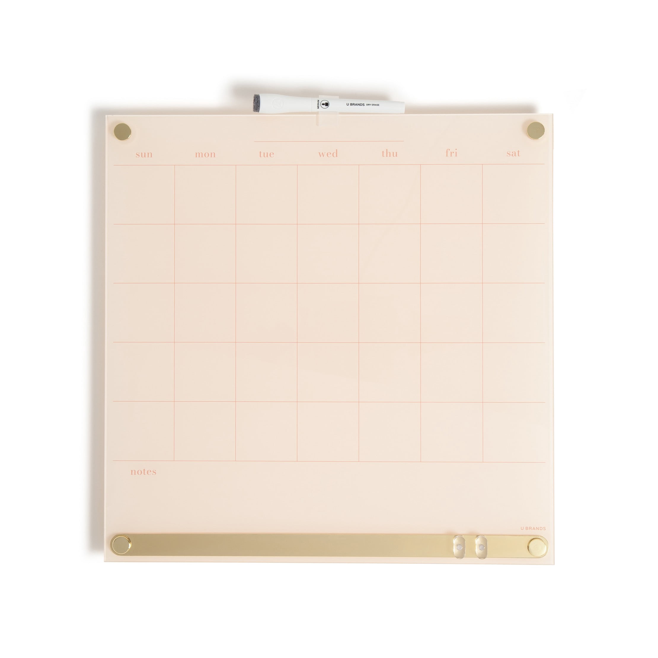 16"x16" Acrylic Dry Erase Calendar with Metal Bulletin Strip Cream/Gold ...