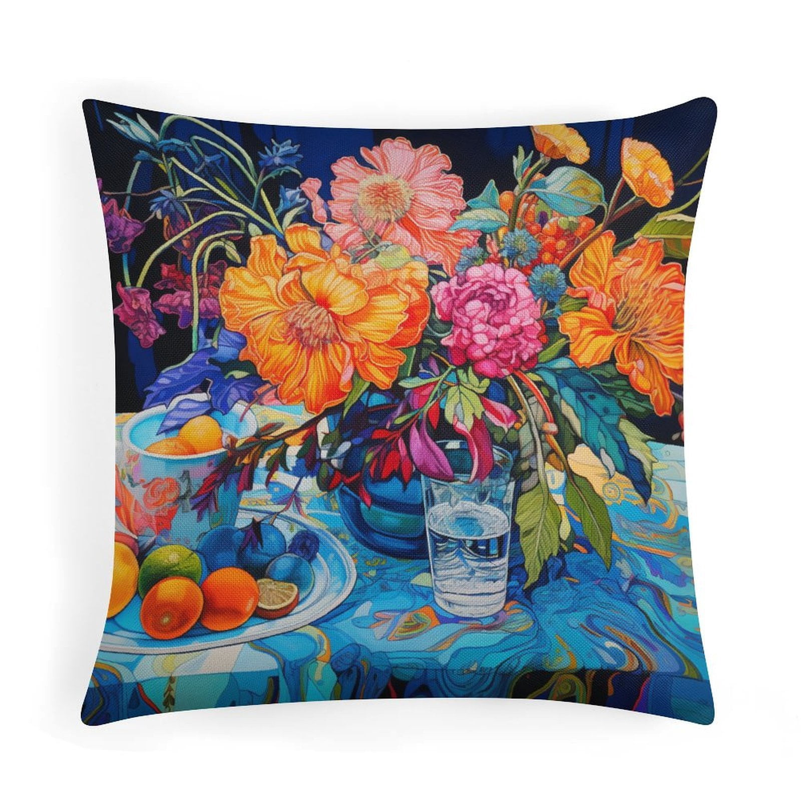 16"x16" Pillow Case Drawing Of Colorful Flowers Decorations Pillow ...