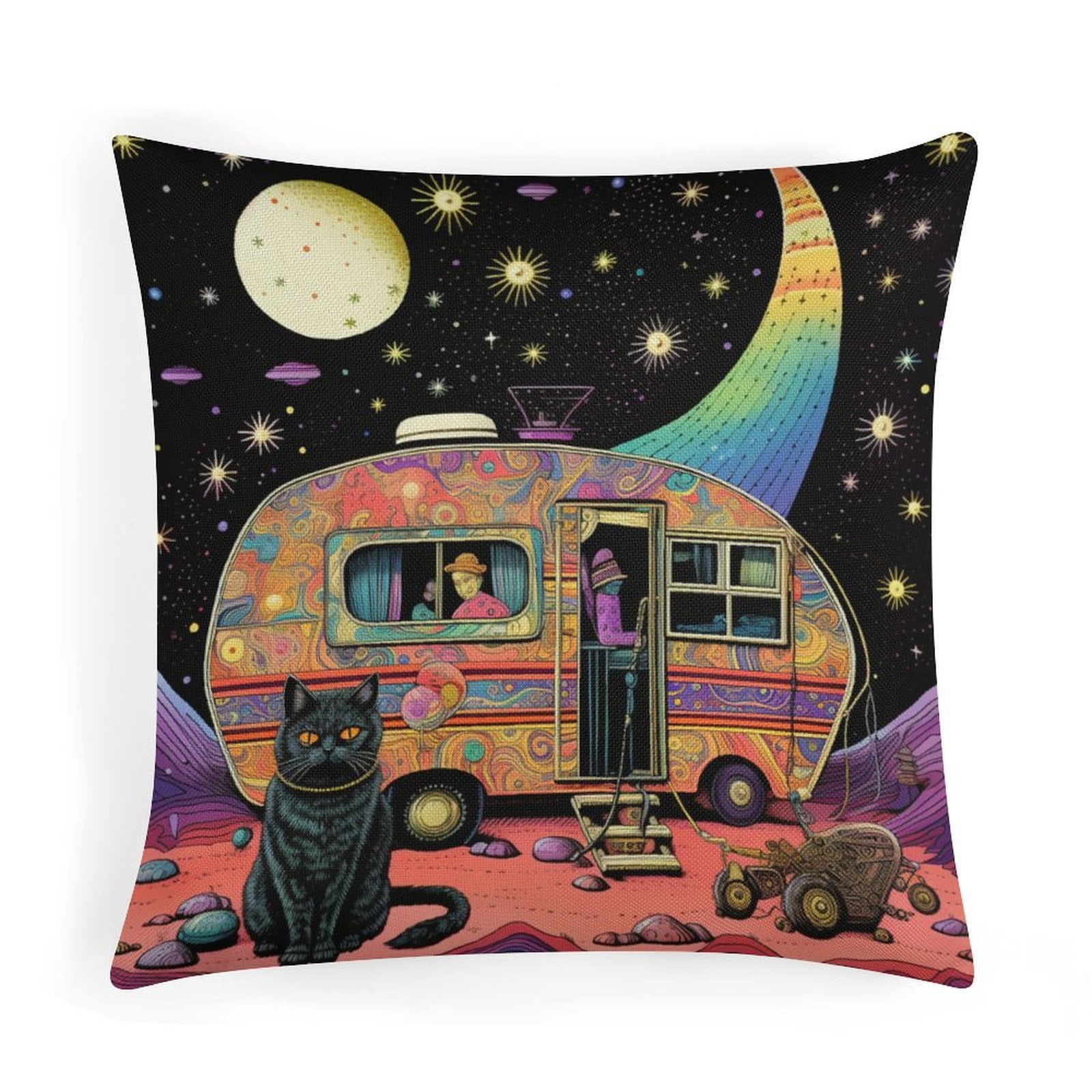 16"x16" Pillow Cover Camper And A Cat Modern Pillow Cover Forest Camper ...