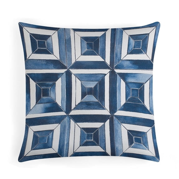 16"x16" Pillow Covers Blue And White Pattern with Squares, Lines, And ...