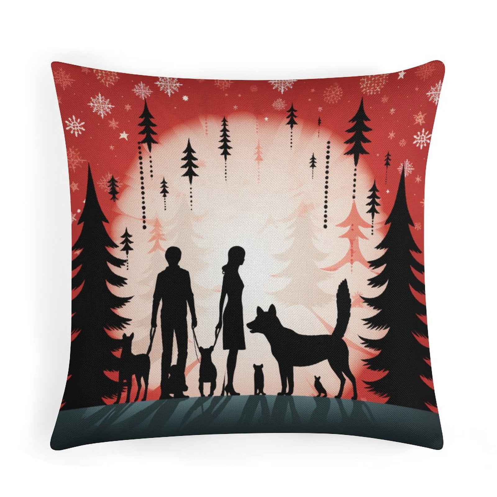 16"x16" Pillowcase Family Christmas with Dog Square Pillow Cover Xmas ...