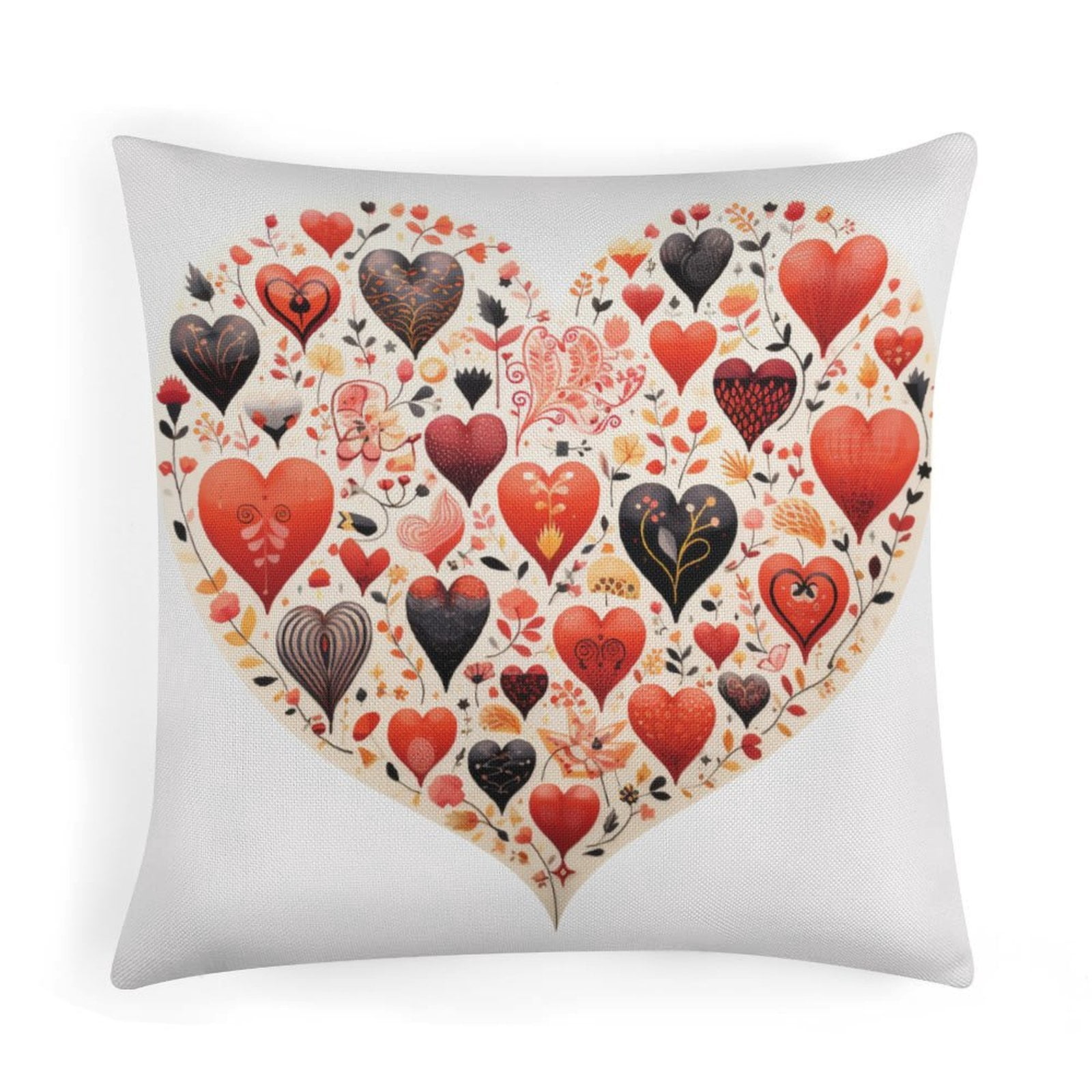 16"x16" Pillows Valentine Heart Designs Linen Cushion Case Spring ...