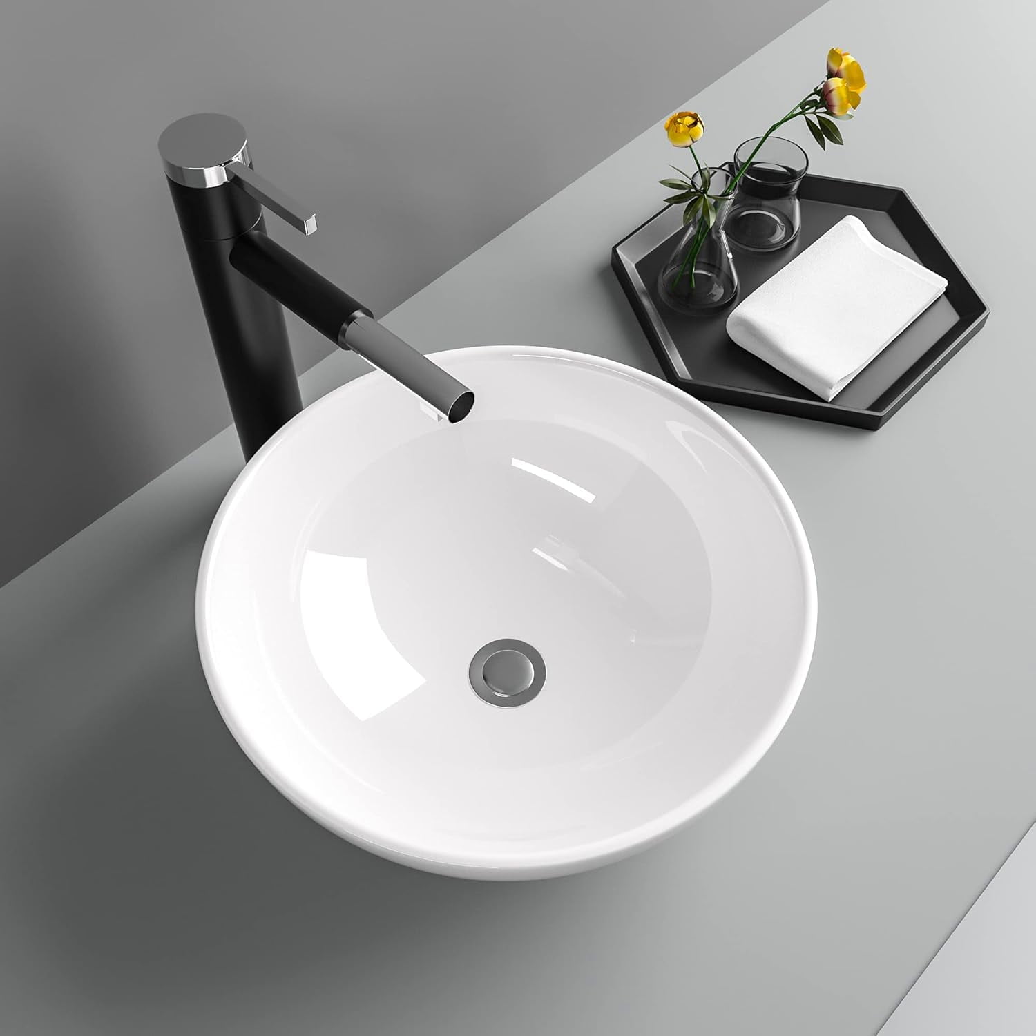 16"x16" Round Ceramic Porcelain Vessel Sink Bowl for Bathrooms - Above ...