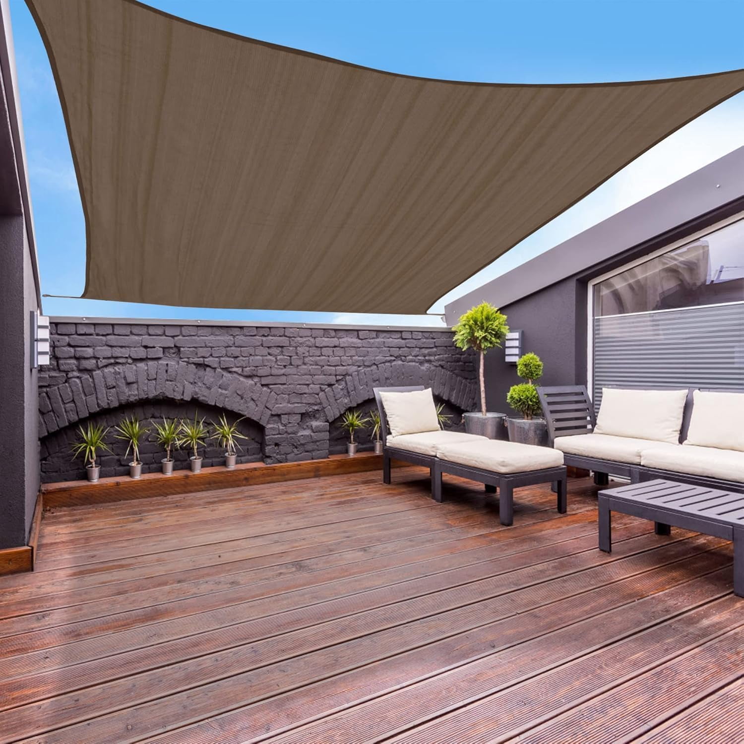 16'x16 Square Sun Shade Sail Brown for Outdoor Patio, Backyard, Garden ...