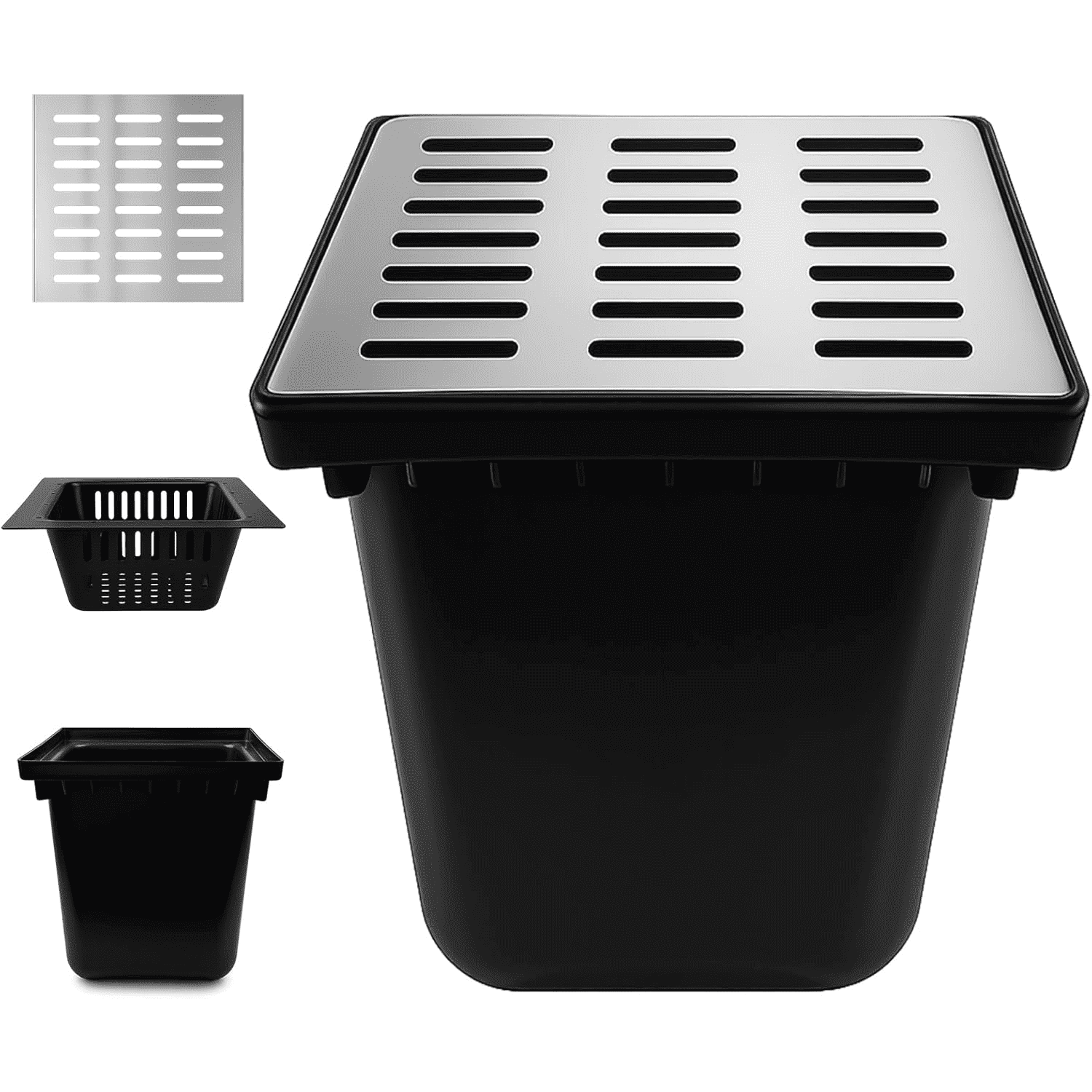 16"x16"x16" Catch Basin with Grate, 304 Stainless Steel Grate Catch ...