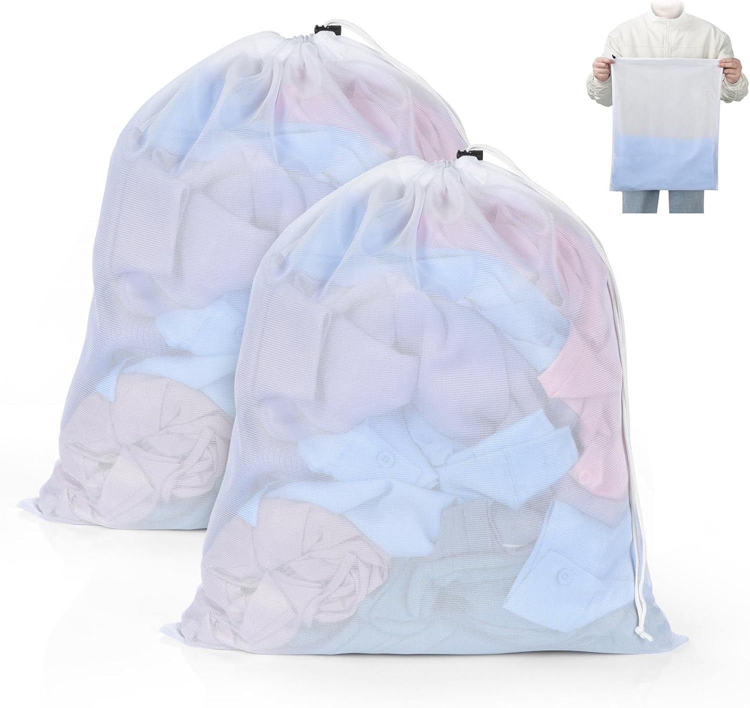 16 x20 Inch Small Laundry Bags 2PCS Fine Mesh Washing Bag Drawstring ...
