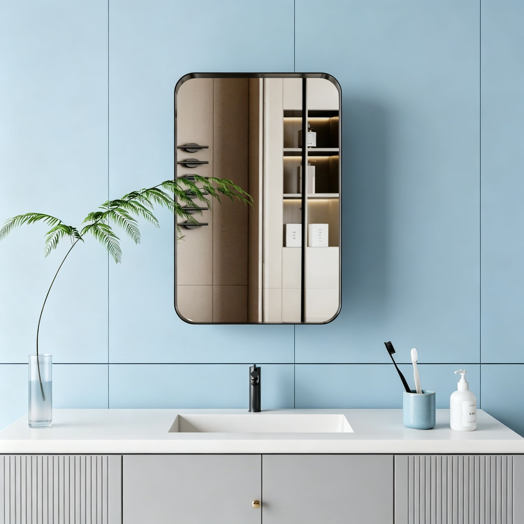 16"x24" Rectangle Recessed Black Metal Framed Medicine Cabinet ...