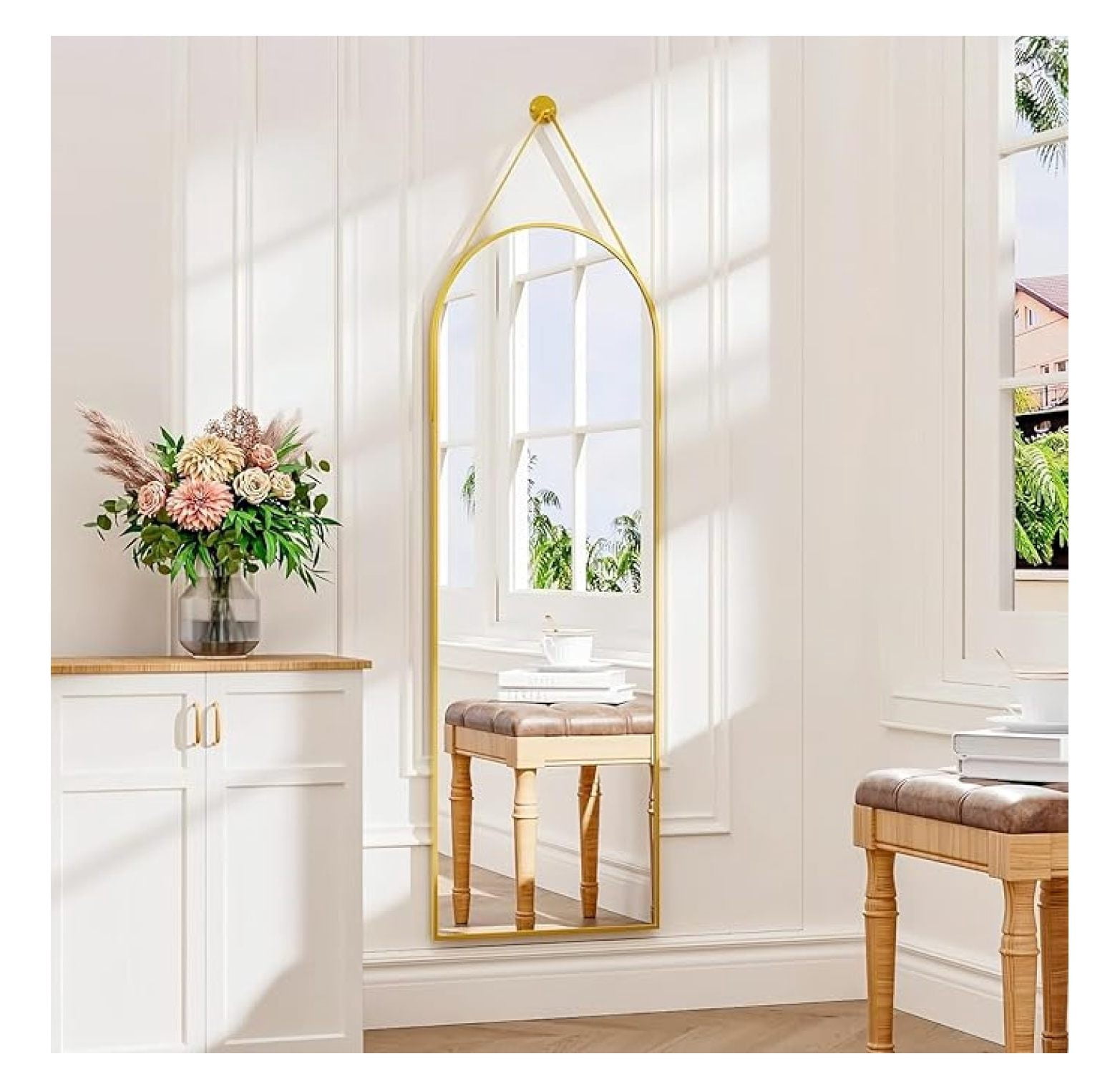 16"x48" Hanging Mirror with Leather Strap,Arched Full Length Mirror ...