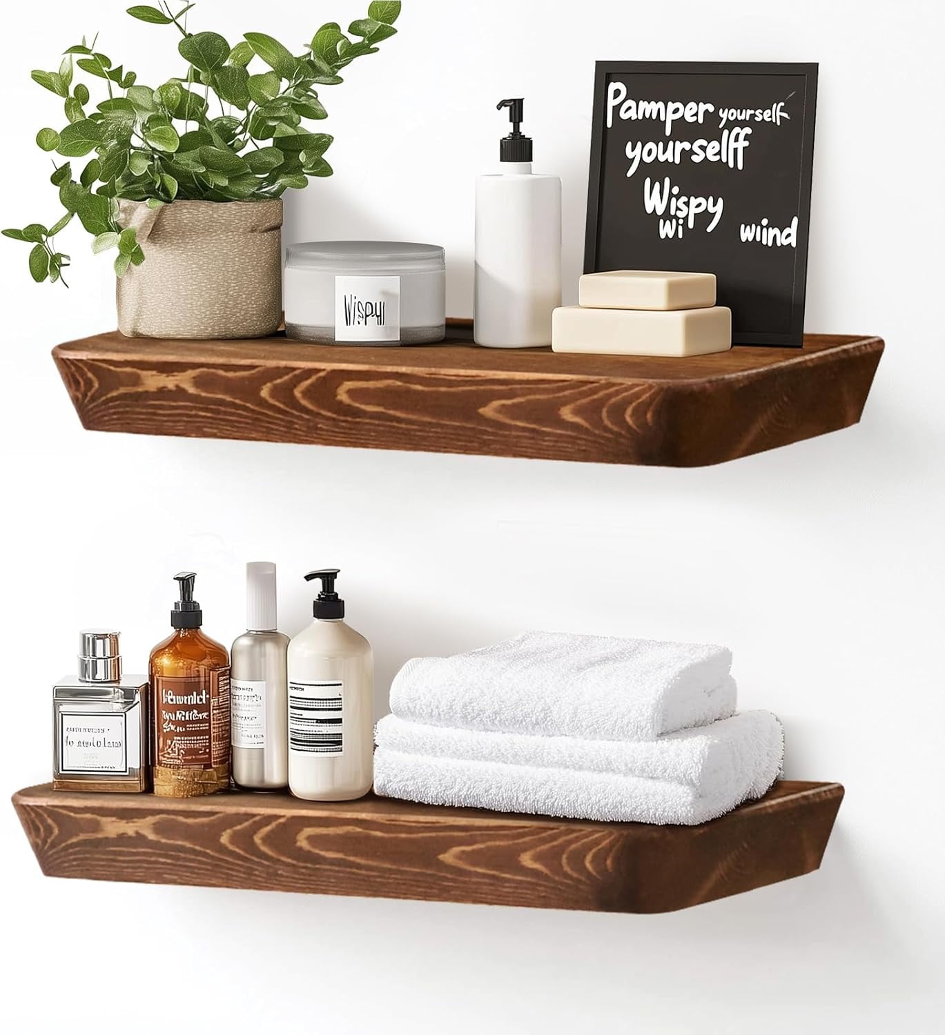 16"x6.8"x1.6" Slanted Floating Wall Shelves 2-Pack - Rustic Brown ...