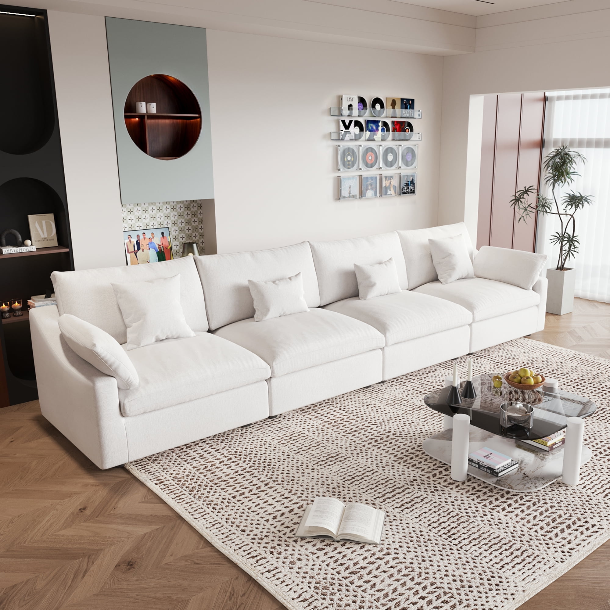 160" Cloud Couch Sectional for Living Room, Down Filled 4 Seater ...