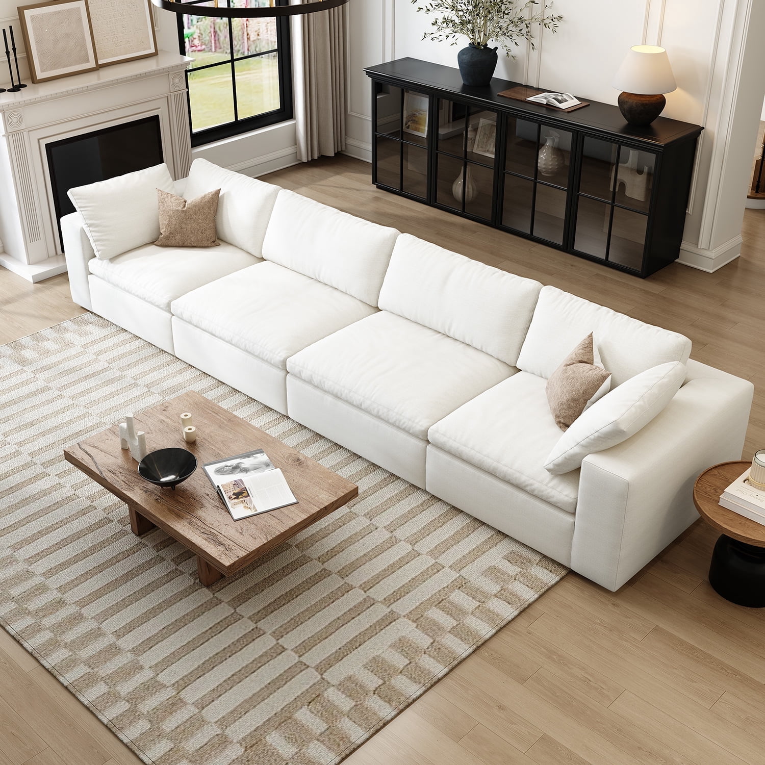 160" Cloud Modular Sectional Fabric Sofa with Thick Cushion, Wide 4 ...
