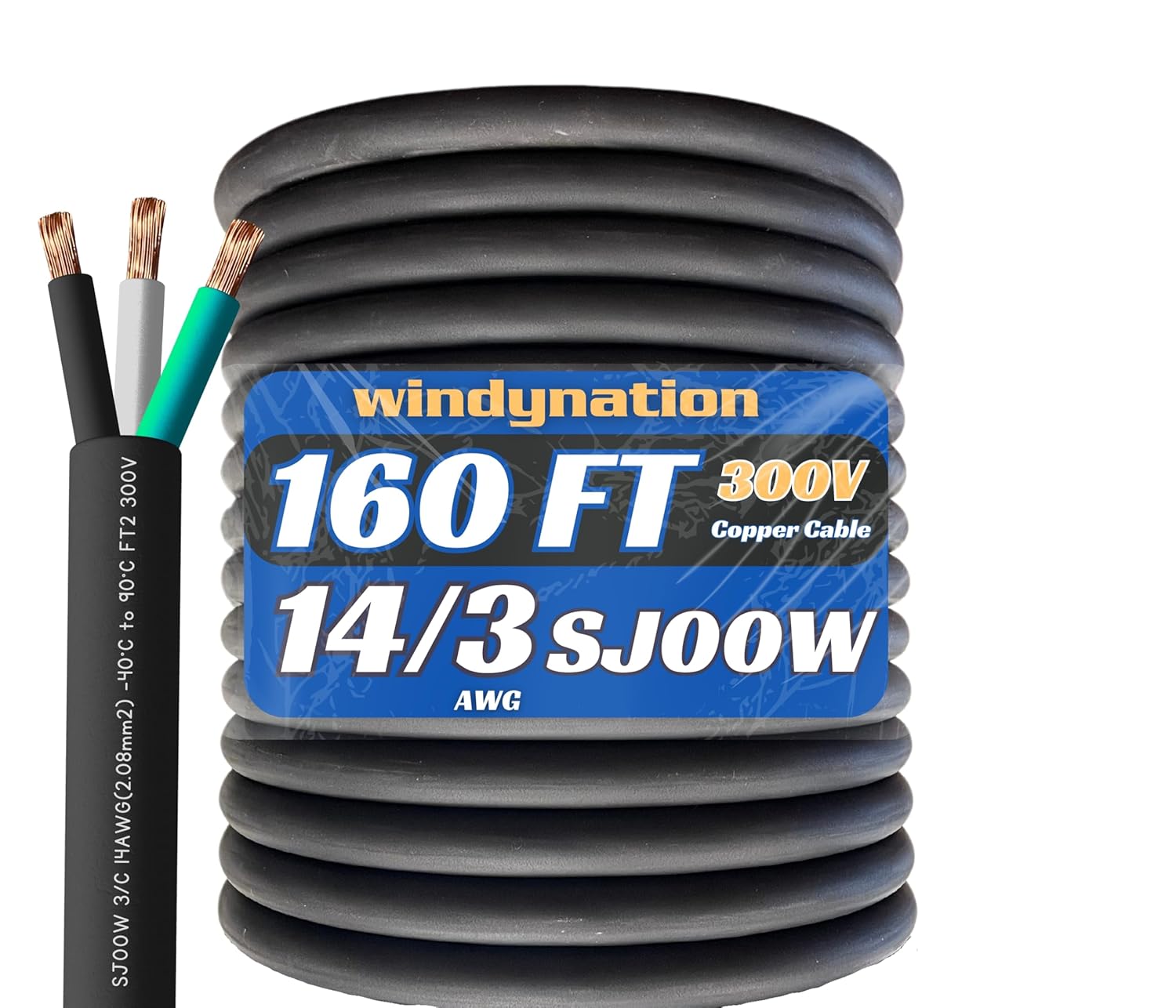 160 Feet 14/3 SJOOW Cable Cord 14 AWG 3 Conductor SO Wire - 14 Gauge 3 ...